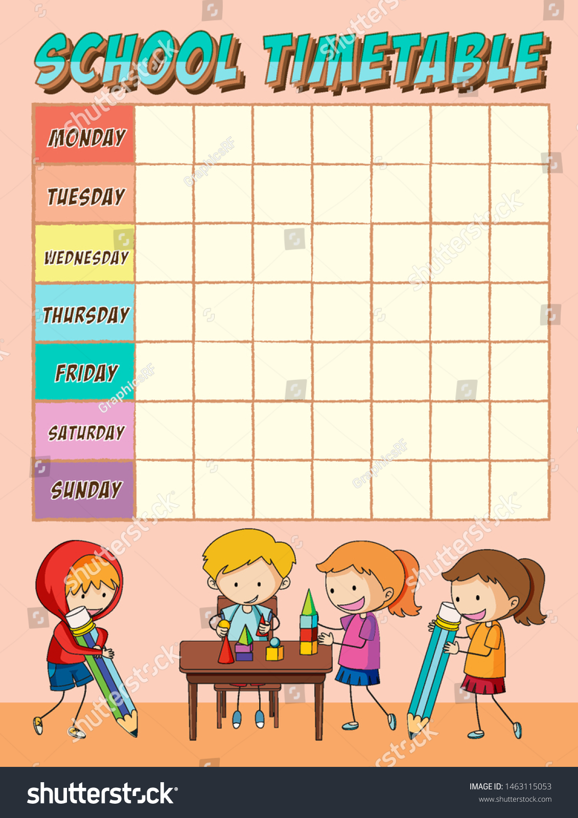 School Pupils Planner Timetable Illustration Stock Vector (Royalty Free ...