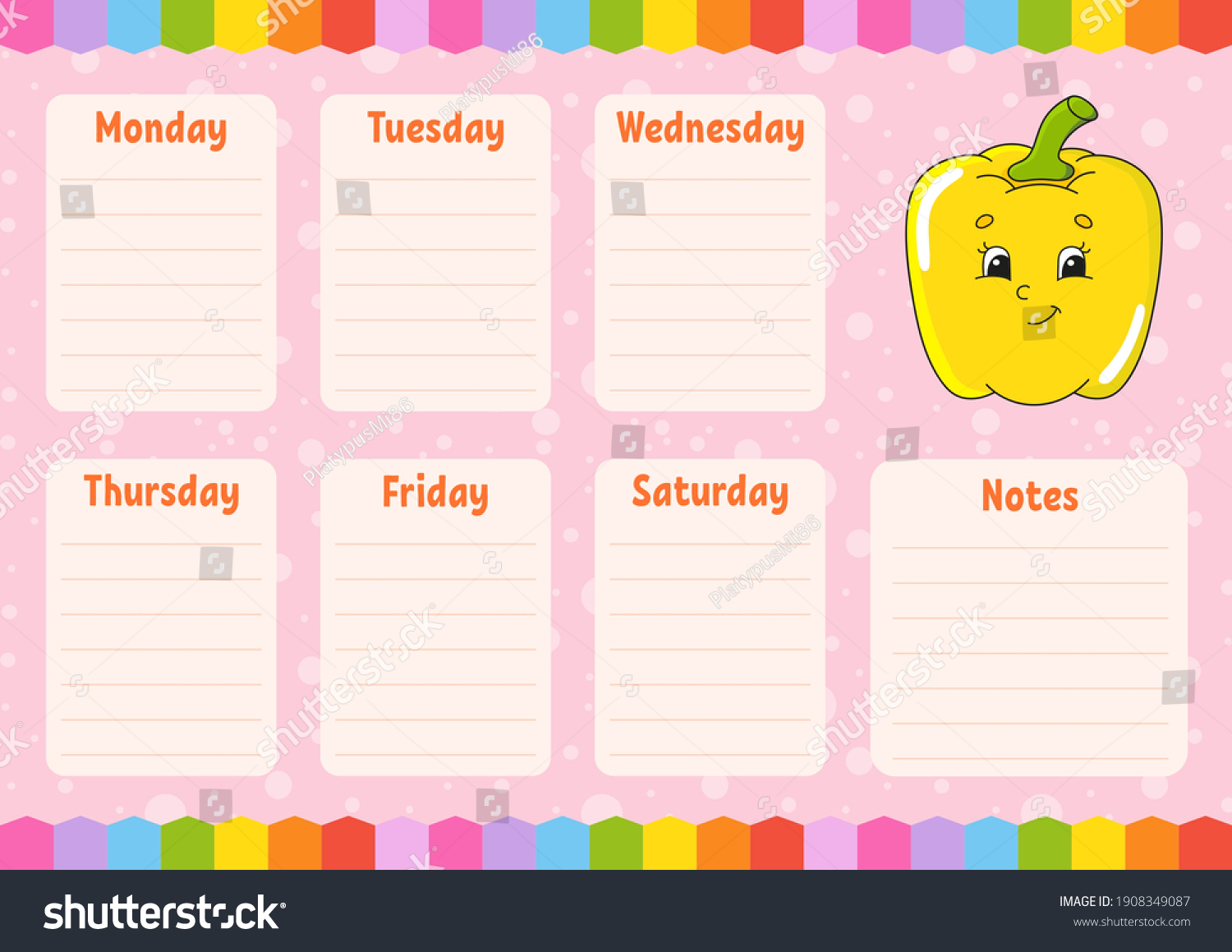 School Schedule Timetable Schoolboys Empty Template Stock Vector ...