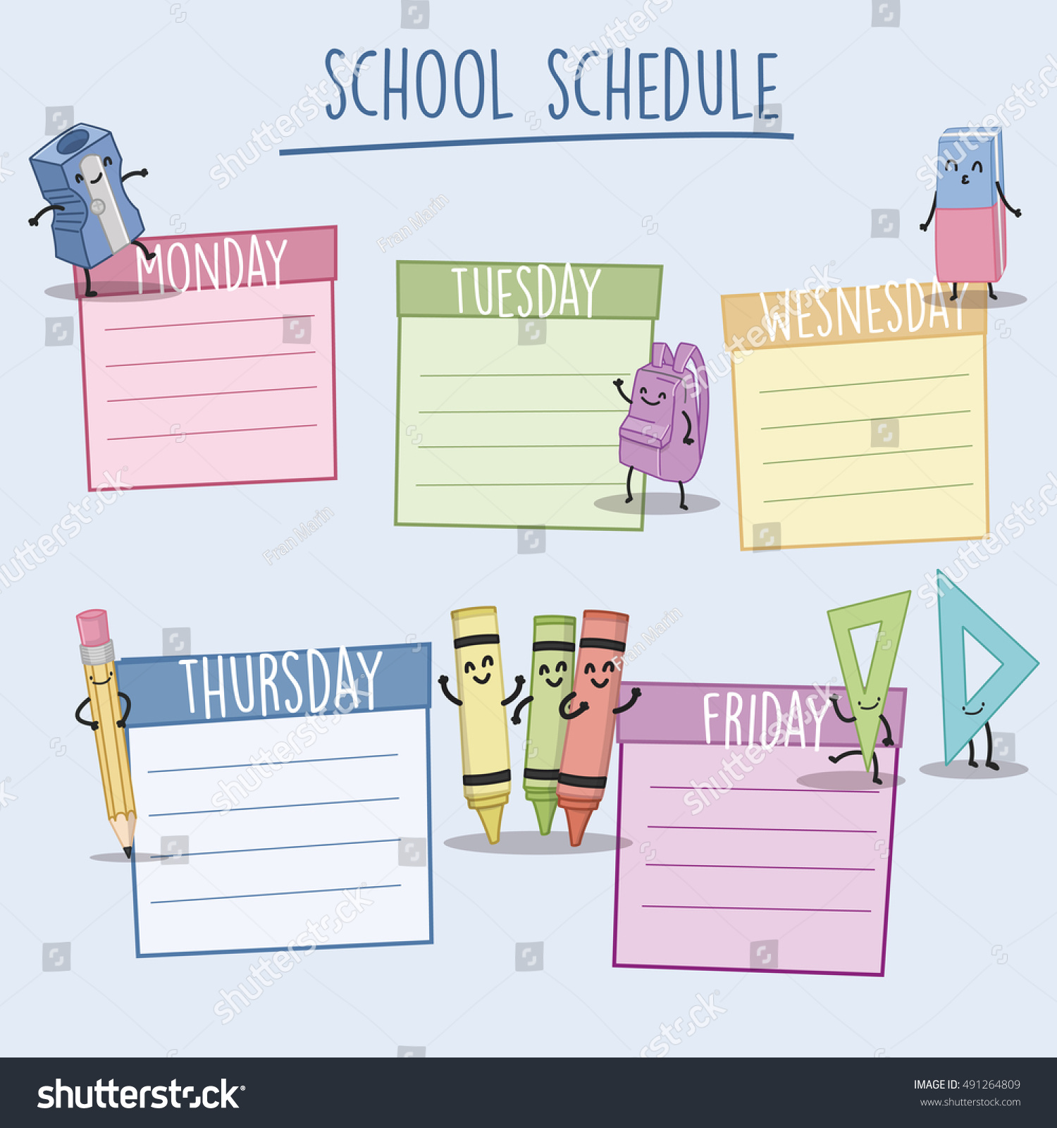 School Schedule Weekly Schedule Cartoon Characters: เวกเตอร์สต็อก (ปลอด ...