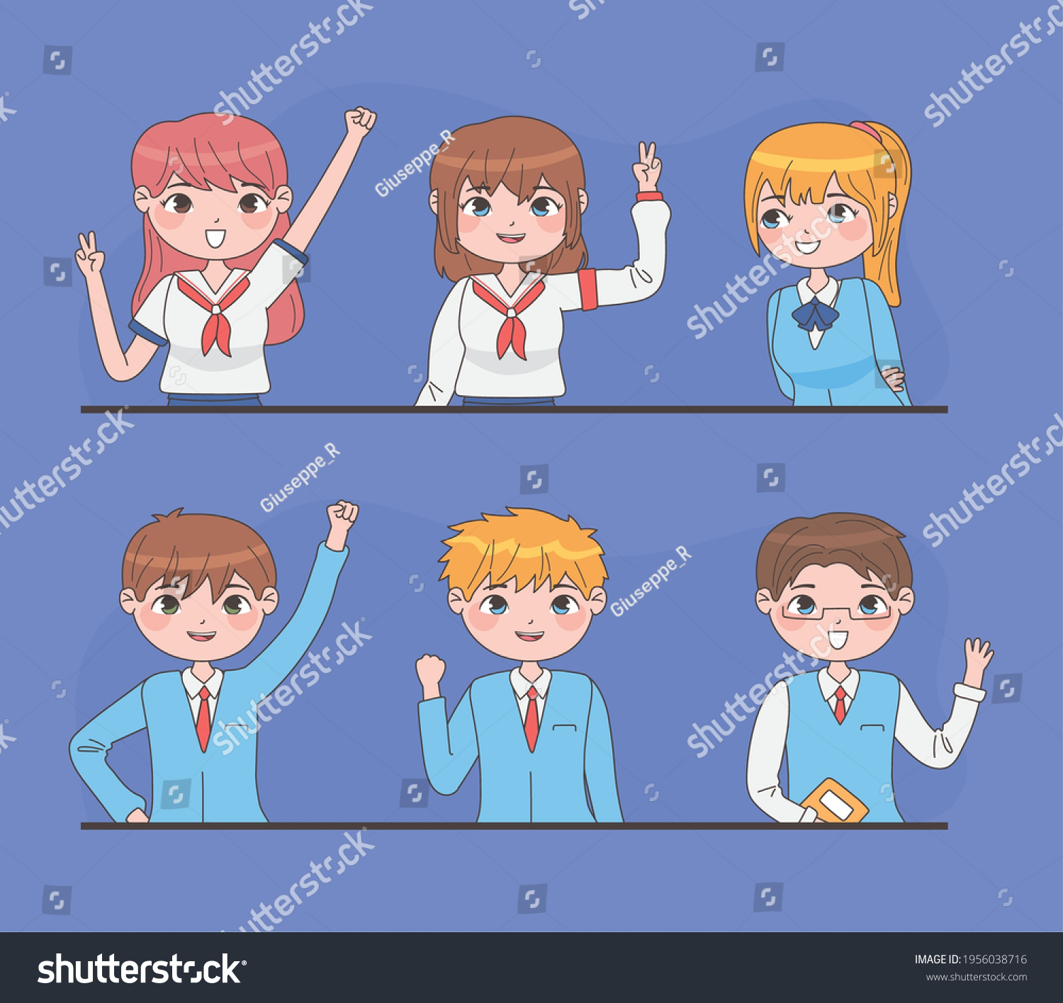 School Students Manga Comis Characters Stock Vector (Royalty Free ...