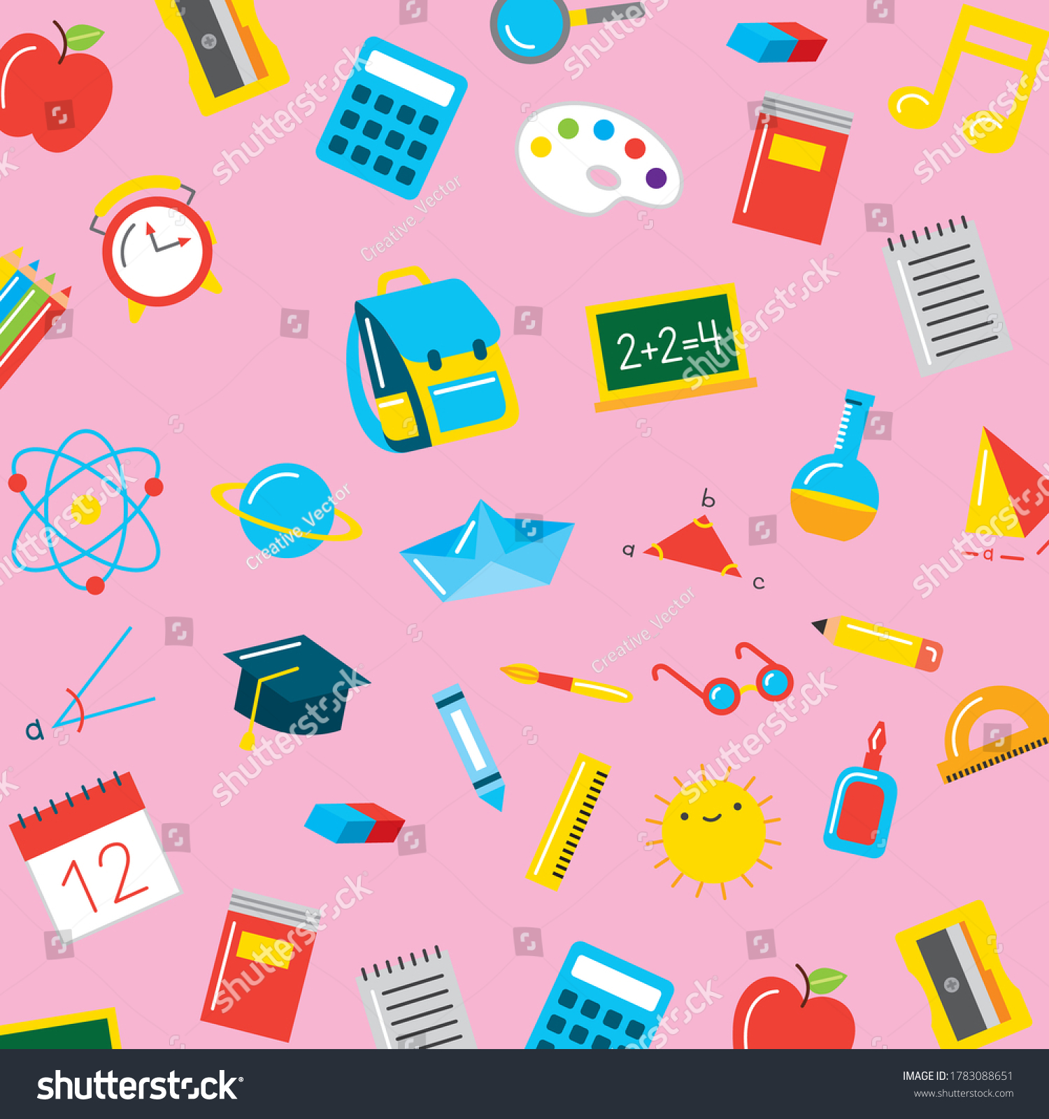 School Supplies Pattern Background Back School Stock Vector (Royalty ...