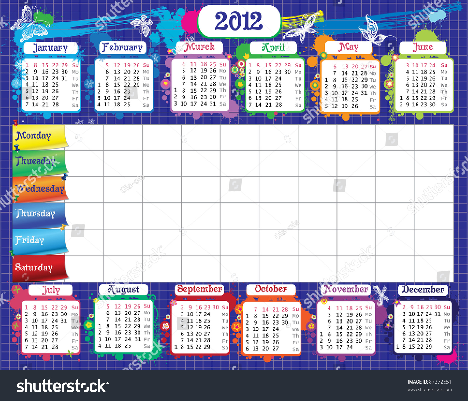 School Timetable Calendar 2012 Students Notes Stock Vector (Royalty ...