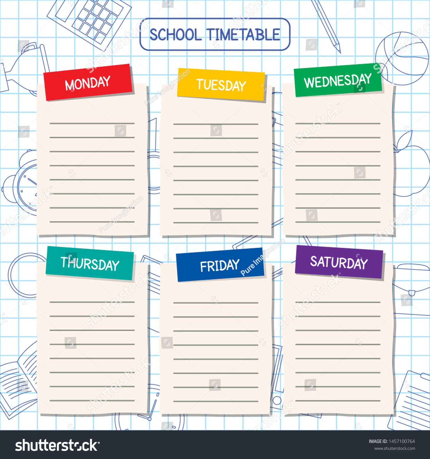 School Timetable Template Weekly Curriculum Design Stock Vector ...