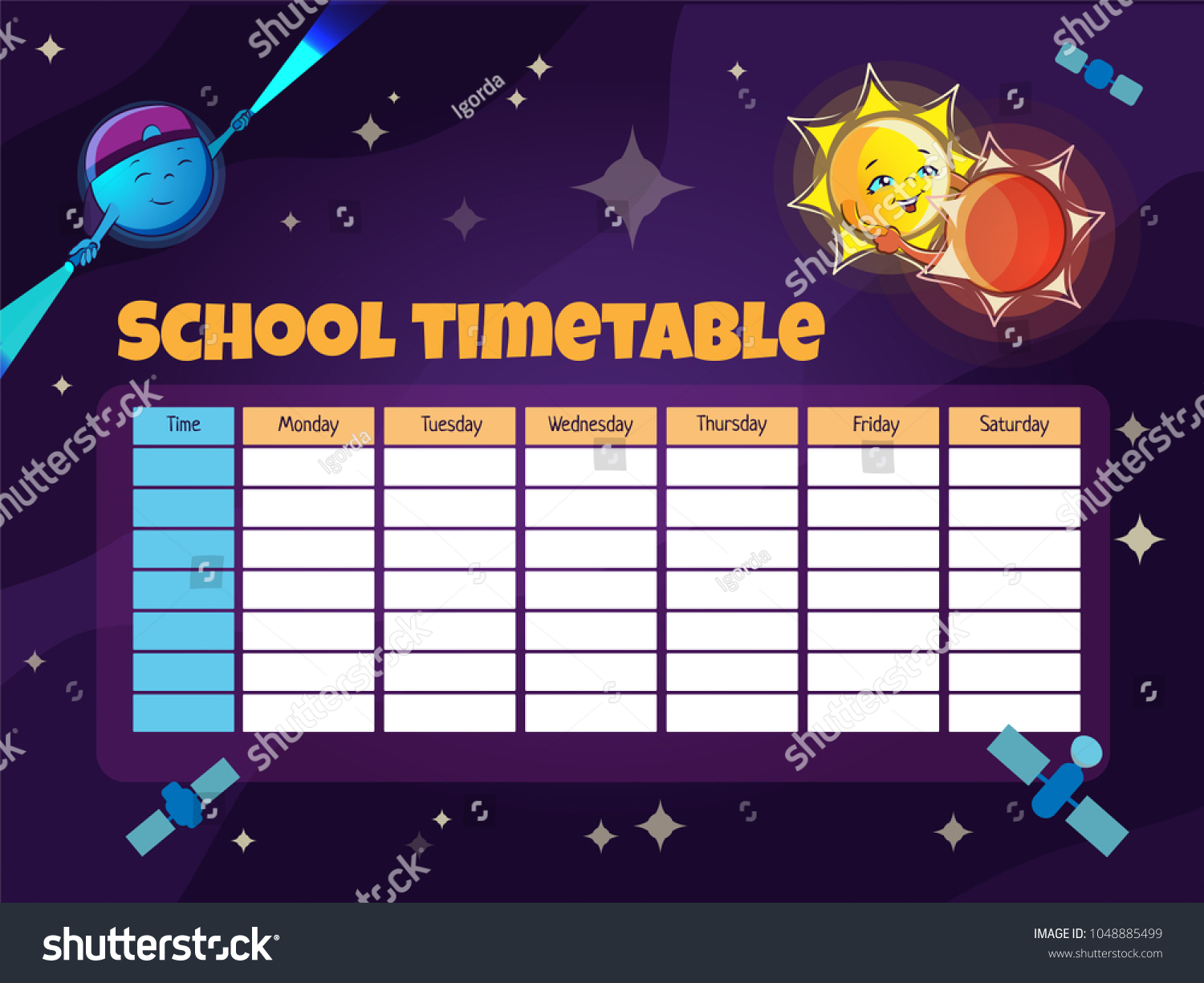 School Timetable Template Funny Cartoon Astronomical Stock Vector ...
