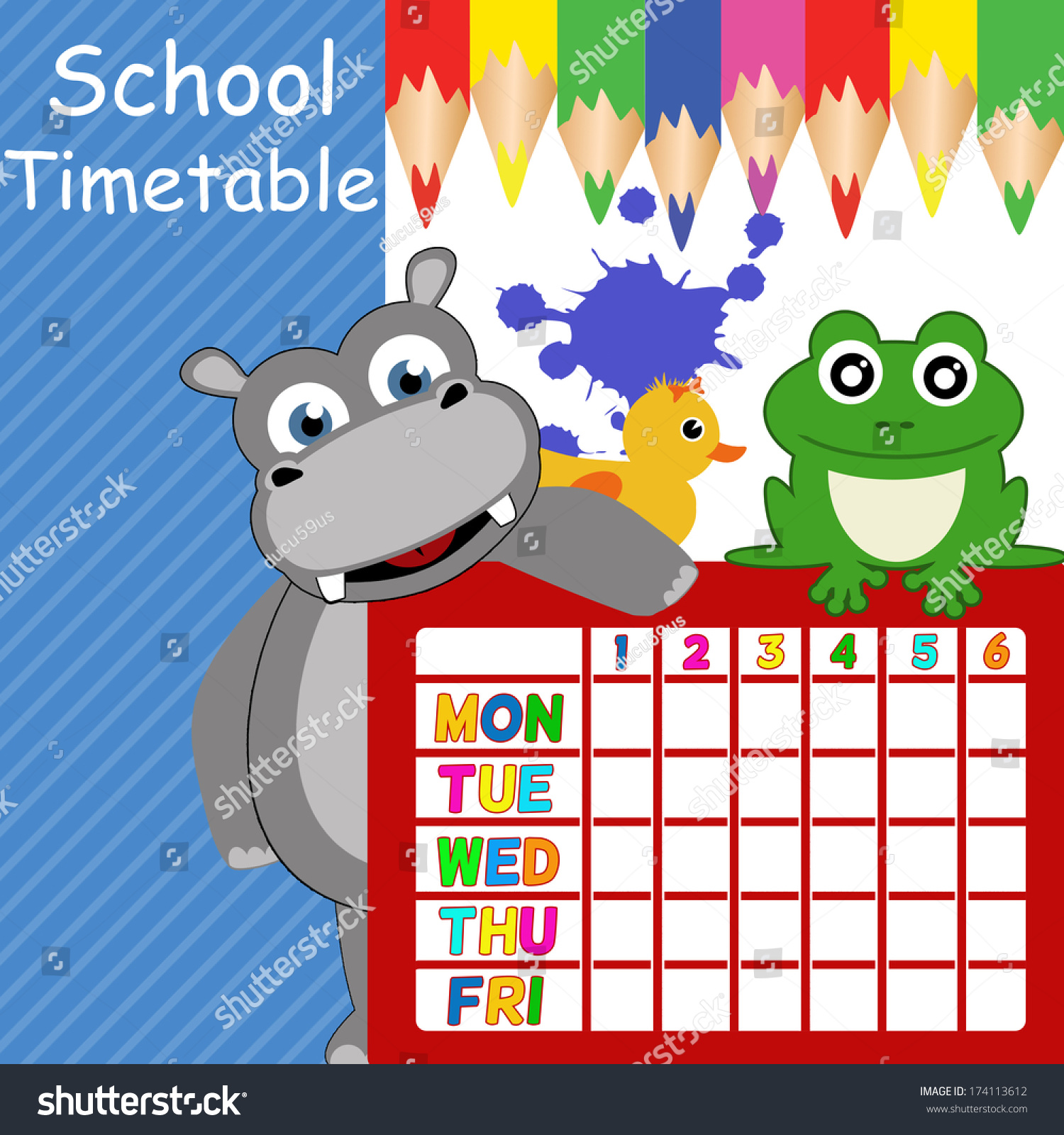 School Timetable Funny Animals Vector Illustration Stock Vector ...
