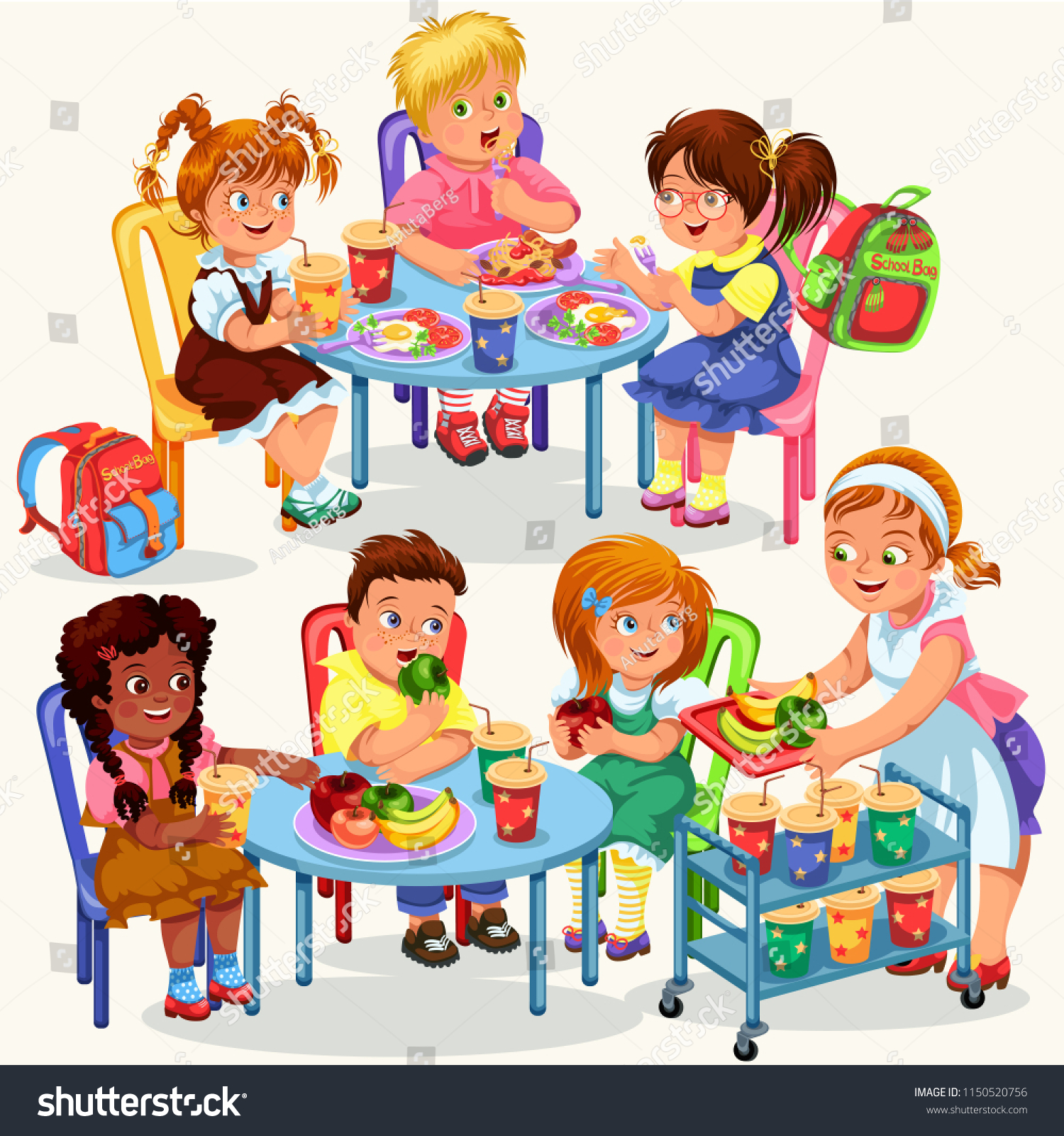 Schoolchildren Having Lunch Stock Vector (Royalty Free) 1150520756