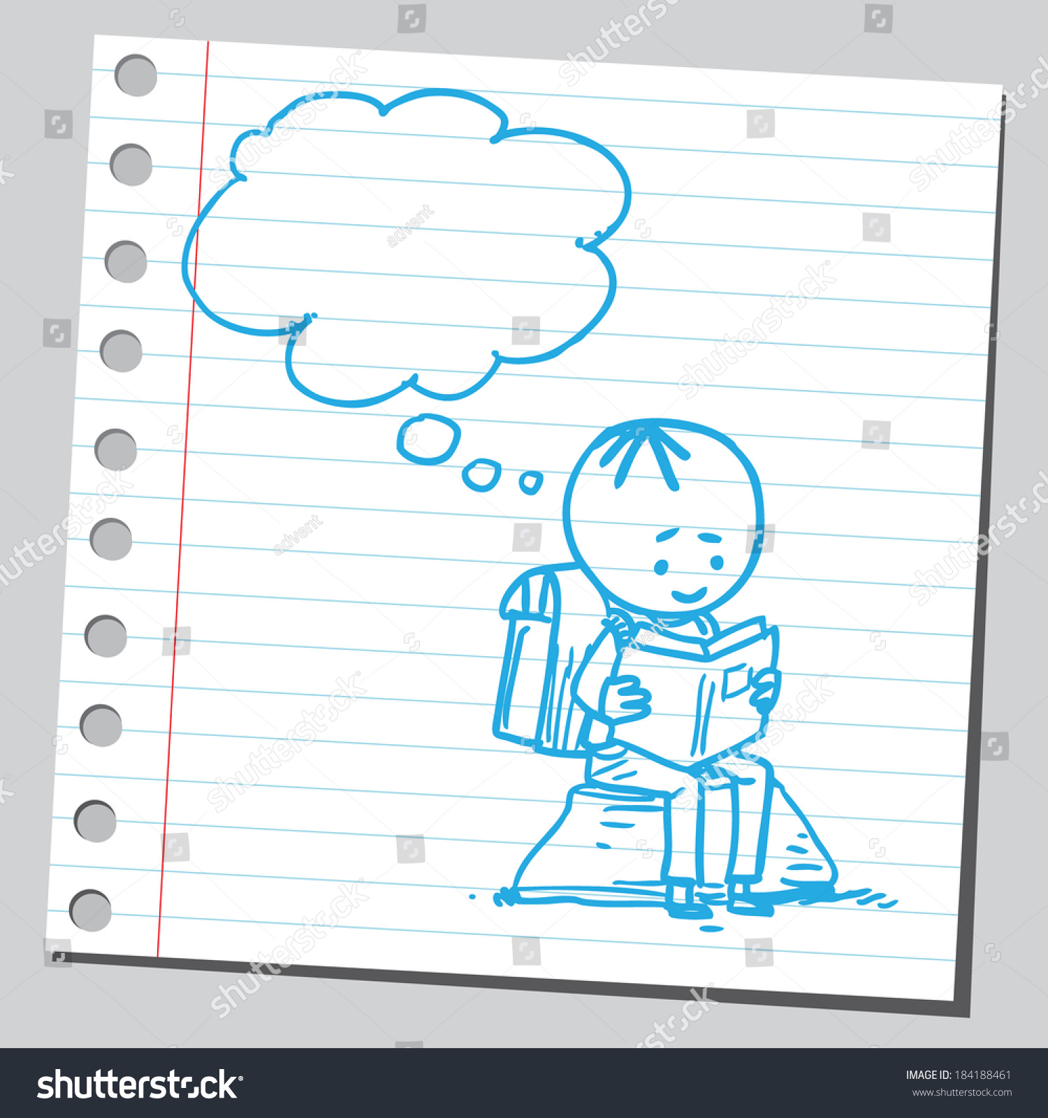 Schoolkid Reading Thinking Stock Vector (Royalty Free) 184188461