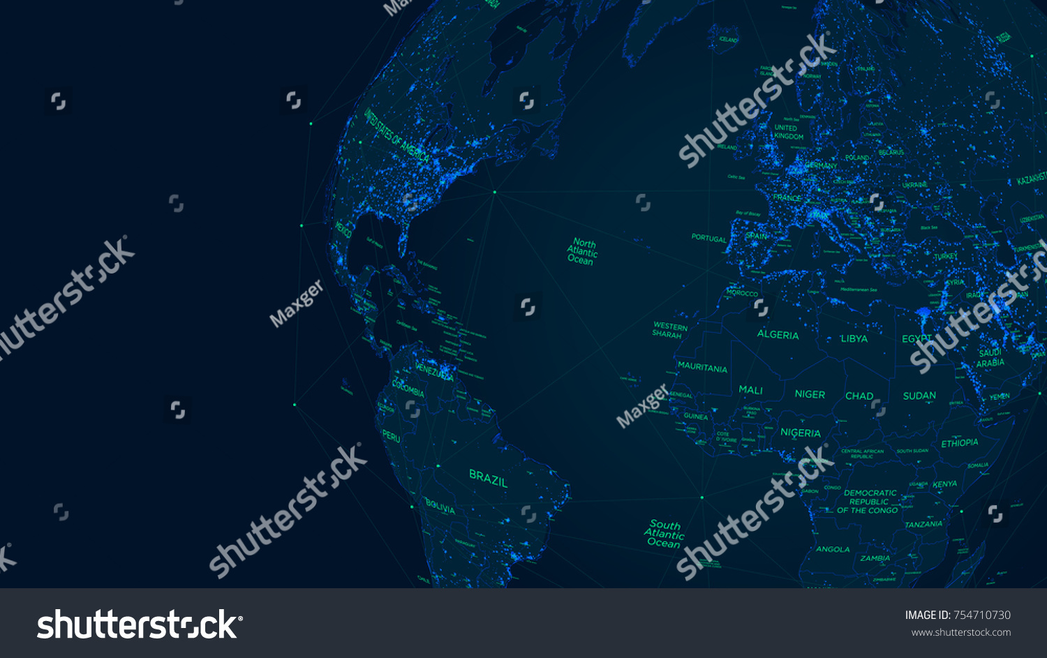 Scifi Futuristic Global Network World Map 스톡 벡터(로열티 프리) 754710730 ...
