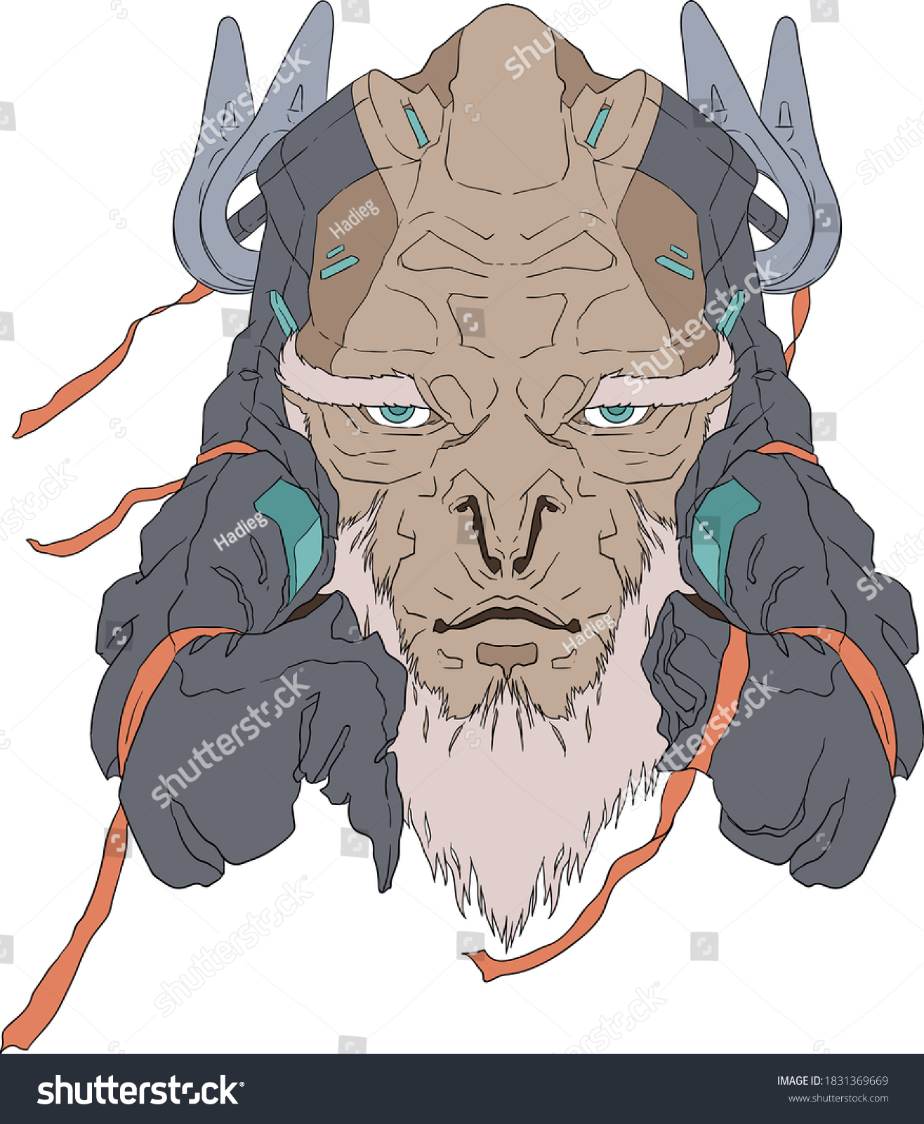 Sci Fi Horned Alien Beast Head Stock Vector (Royalty Free) 1831369669 ...