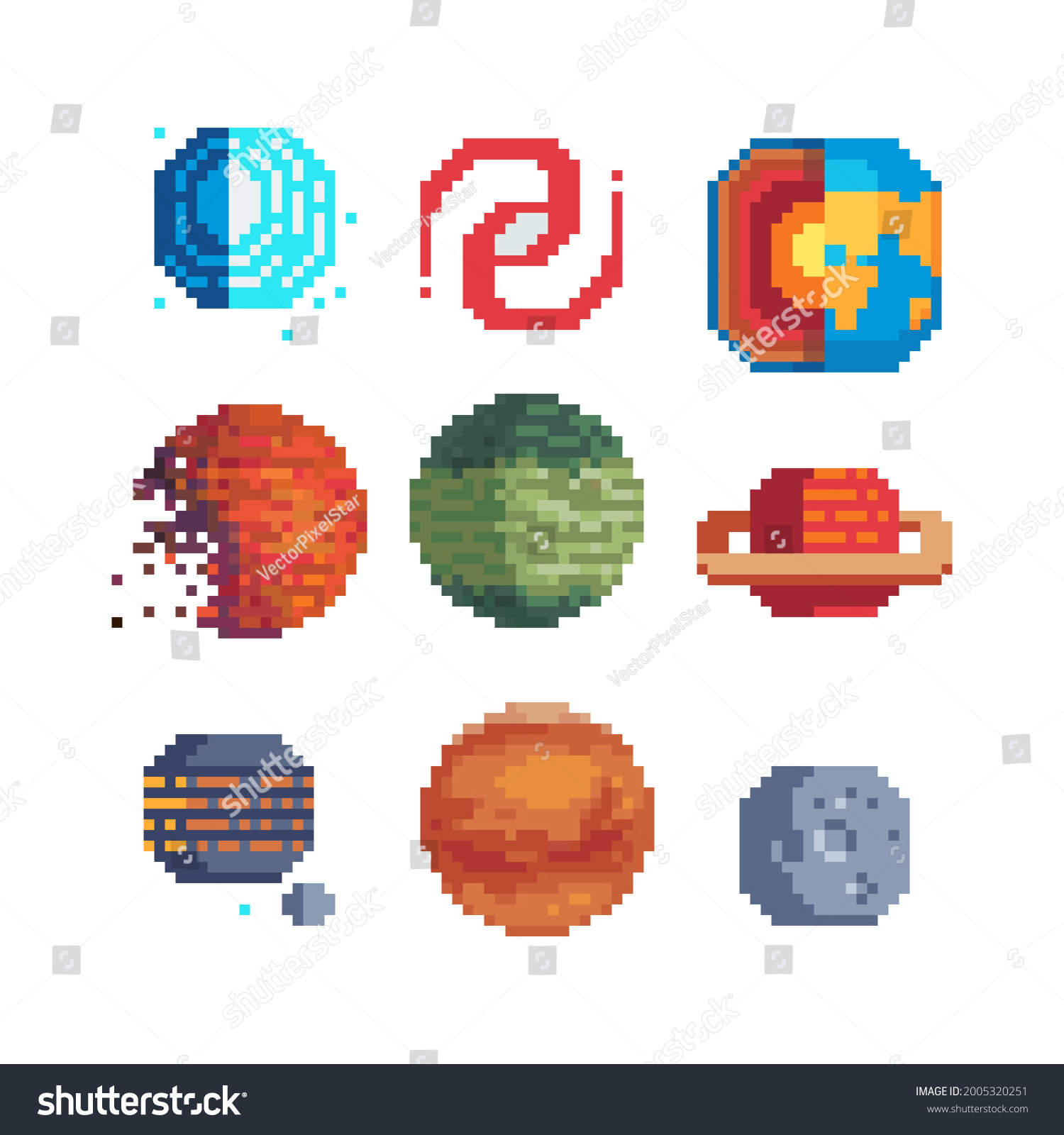 Juego de píxeles de planetas Sci-fi.: vector de stock (libre de ...