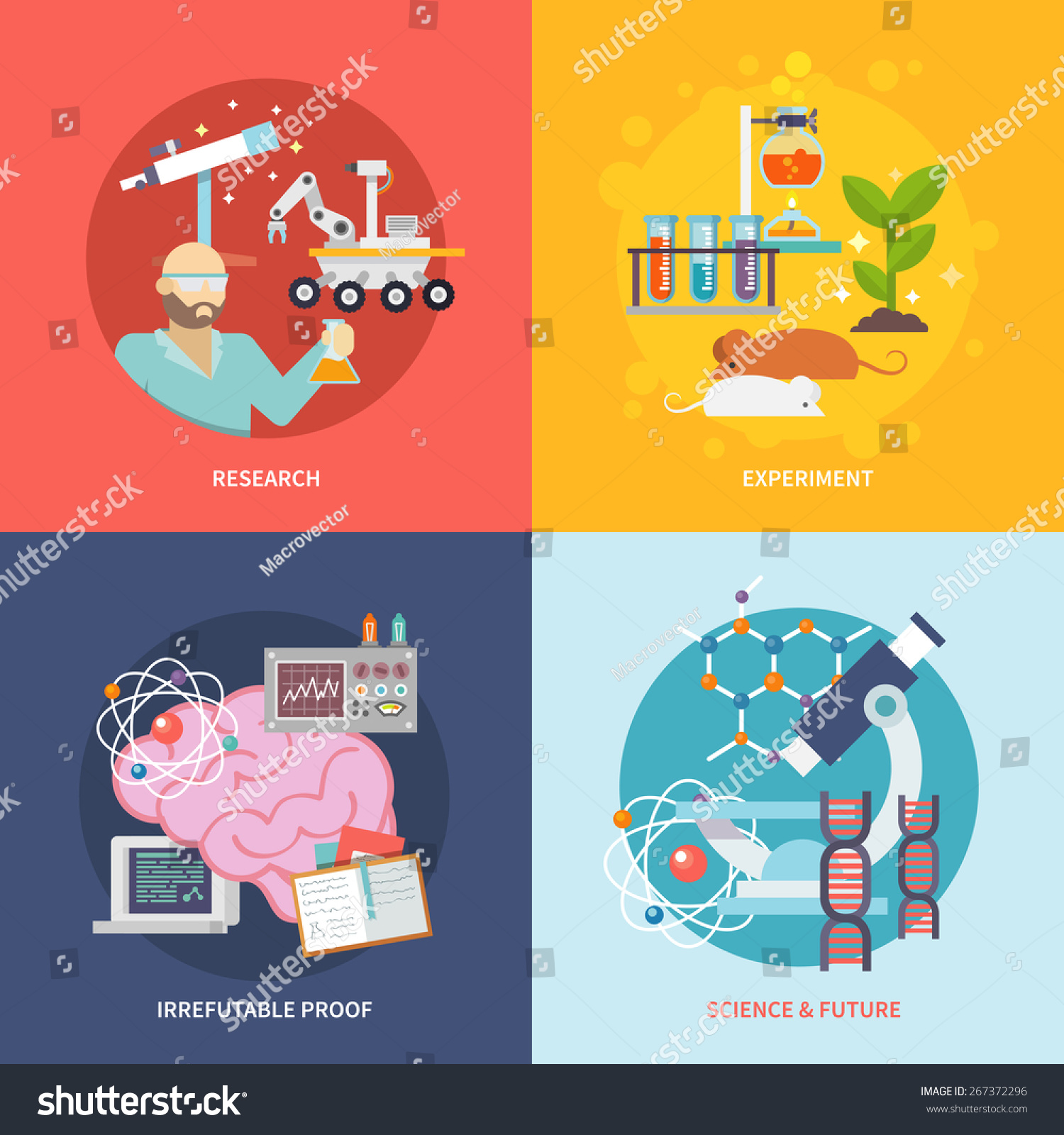 Science Research Design Concept Set Experiment Stock Vector (Royalty ...