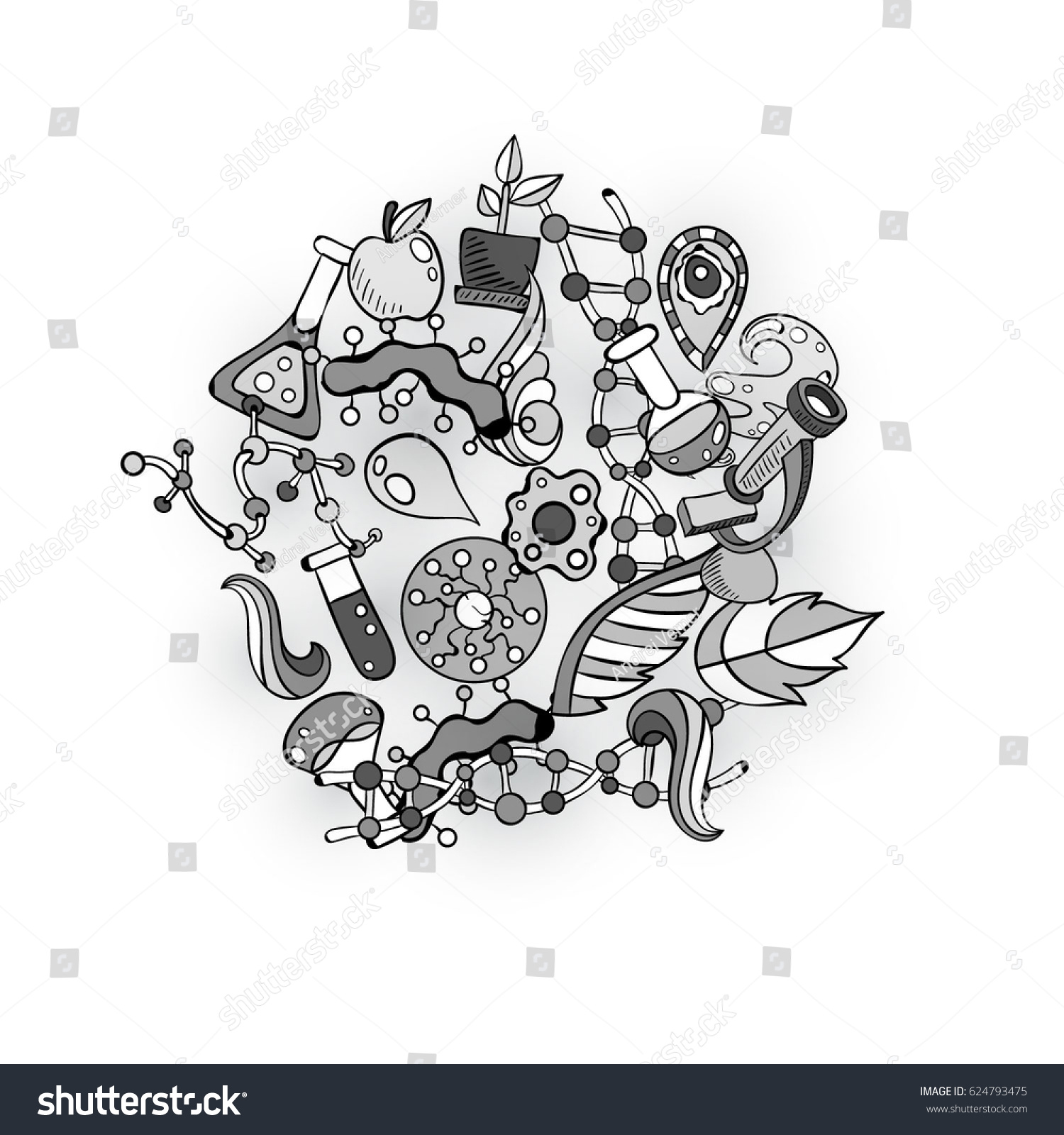 Science Icon Set Hand Drawing Funny Stock Vector (Royalty Free) 624793475