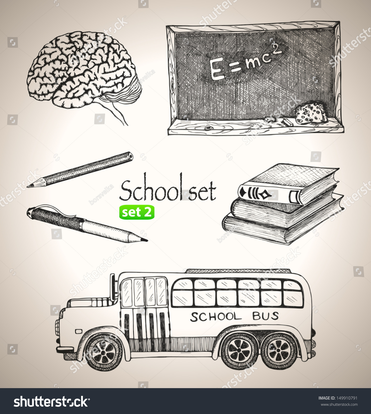 Science Set Sketch Elements School Handdrawn Stock Vector (Royalty Free ...