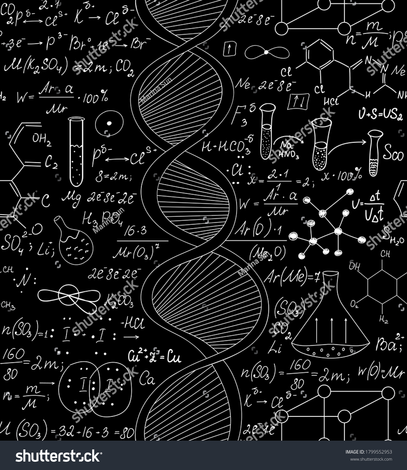 Scientific Vector Seamless Pattern Handwritten Dna Stock Vector Royalty Free 1799552953