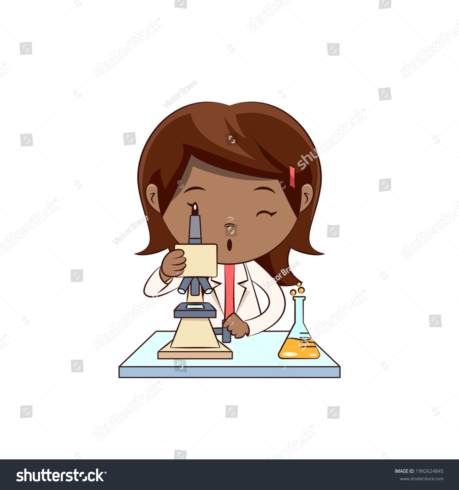 Scientist Using Microscope Cute Little Girl Stock Vector (Royalty Free ...