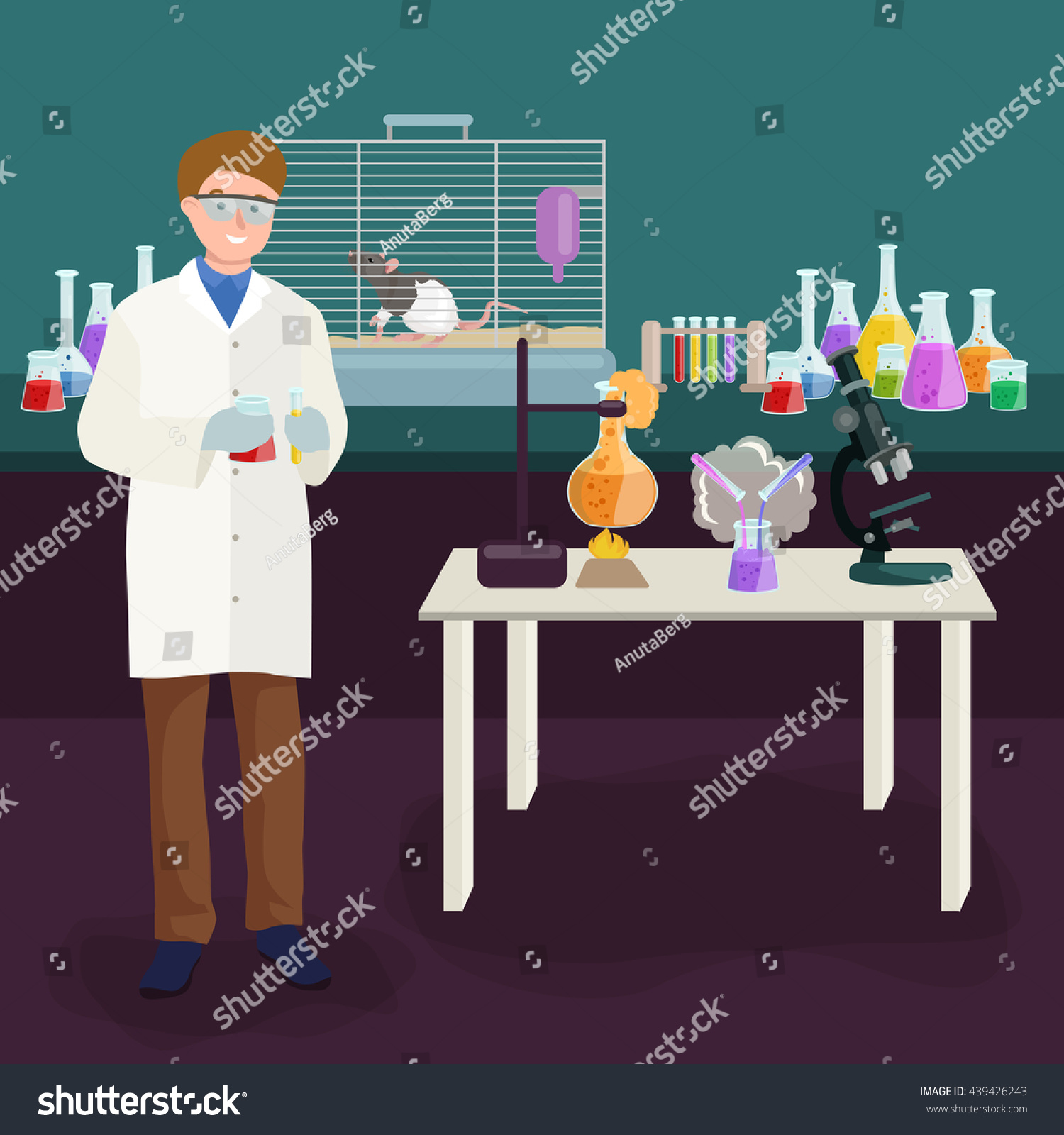 Scientists Lab Concept Man Making Research Stock Vector (Royalty Free ...