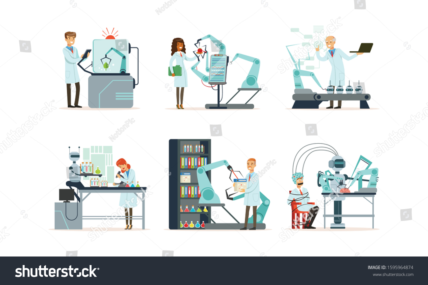 Scientists Working Laboratory Robots Vector Illustrations Stock Vector ...