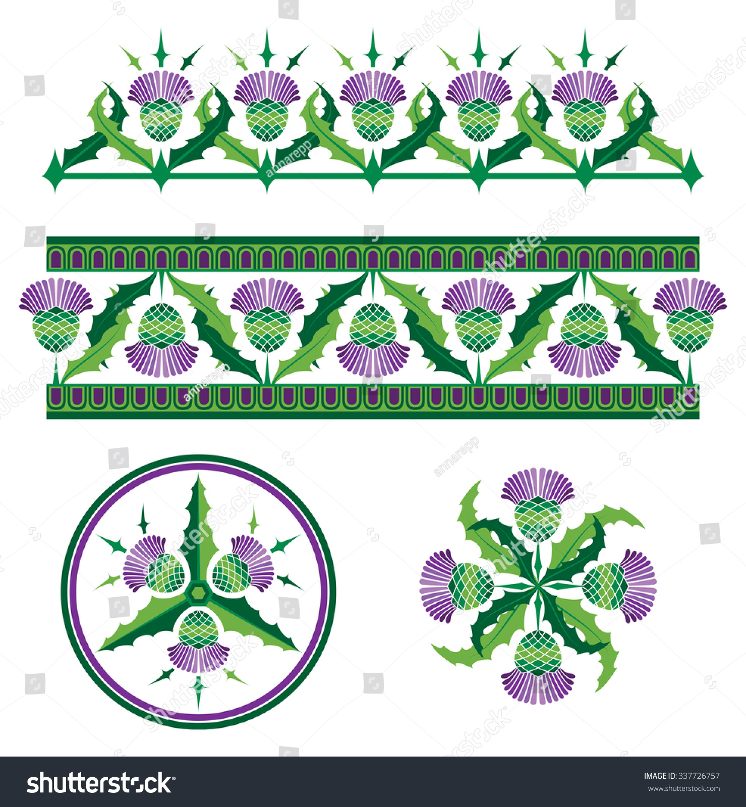 Scottish Thistle Vector Borders Ornaments Stock Vector (Royalty Free ...