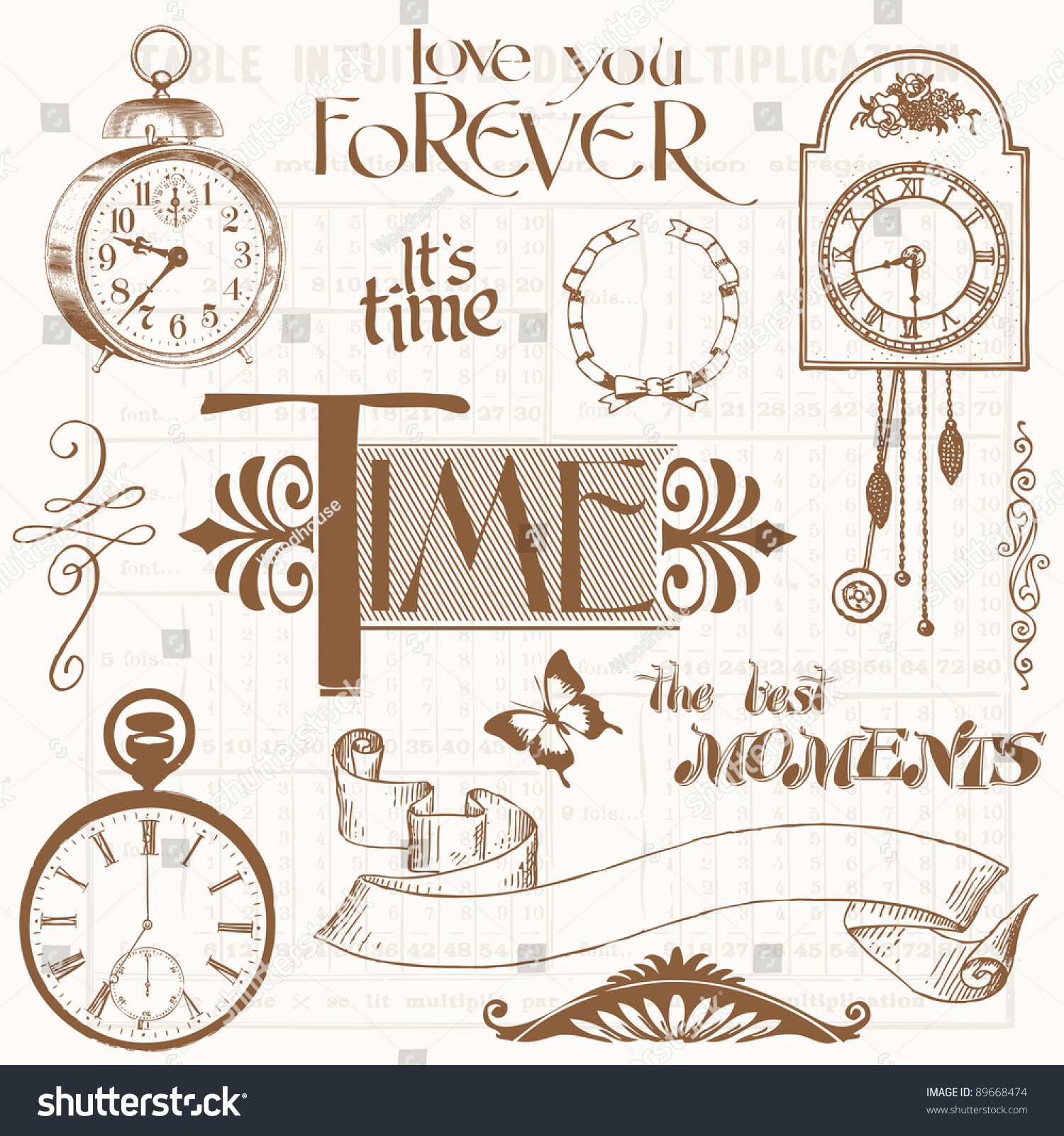 Scrapbook Design Elements Vintage Time Clocks Stock Vector (Royalty ...
