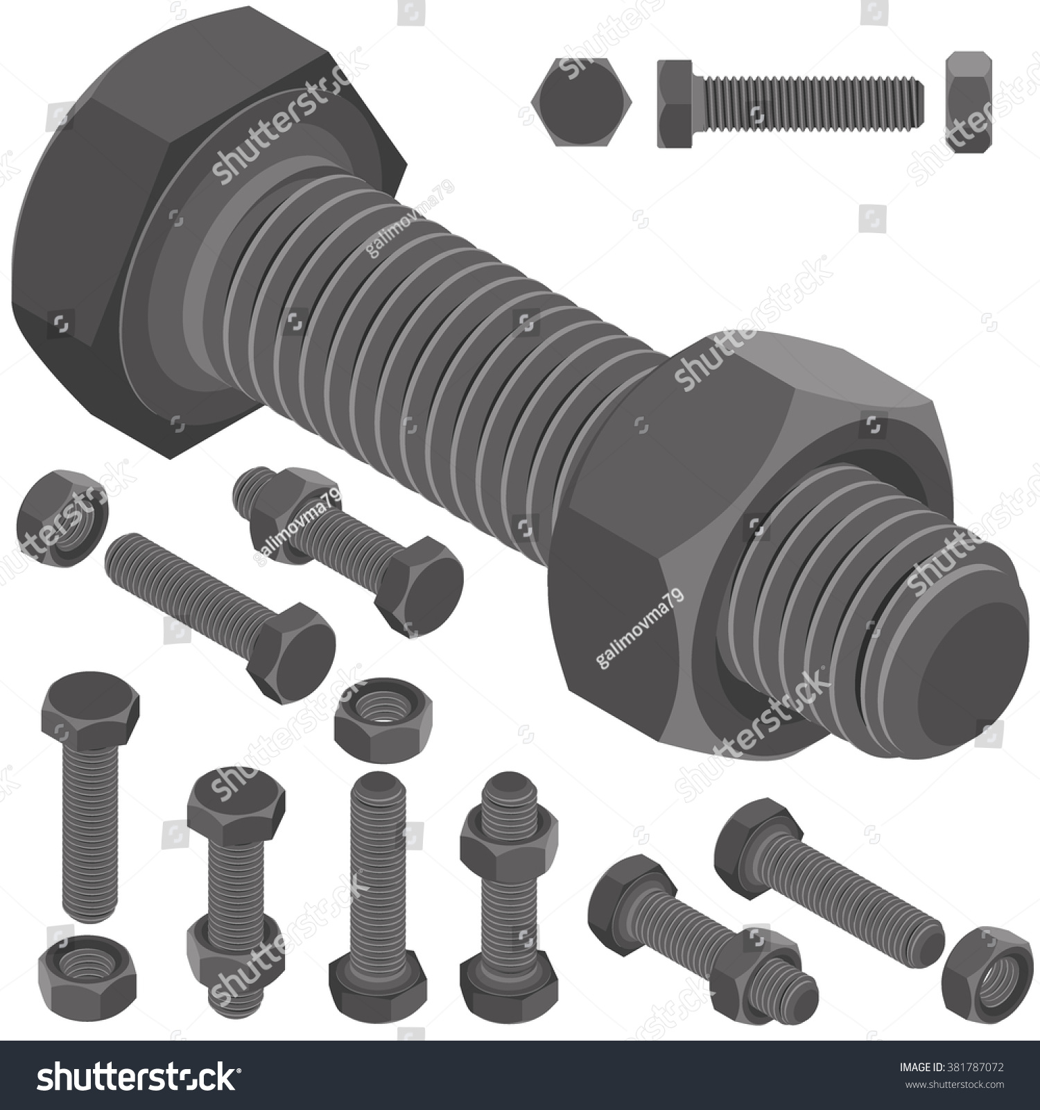 Screw Bolt Nut Set Drawing Isometric: เวกเตอร์สต็อก (ปลอดค่าลิขสิทธิ์ ...