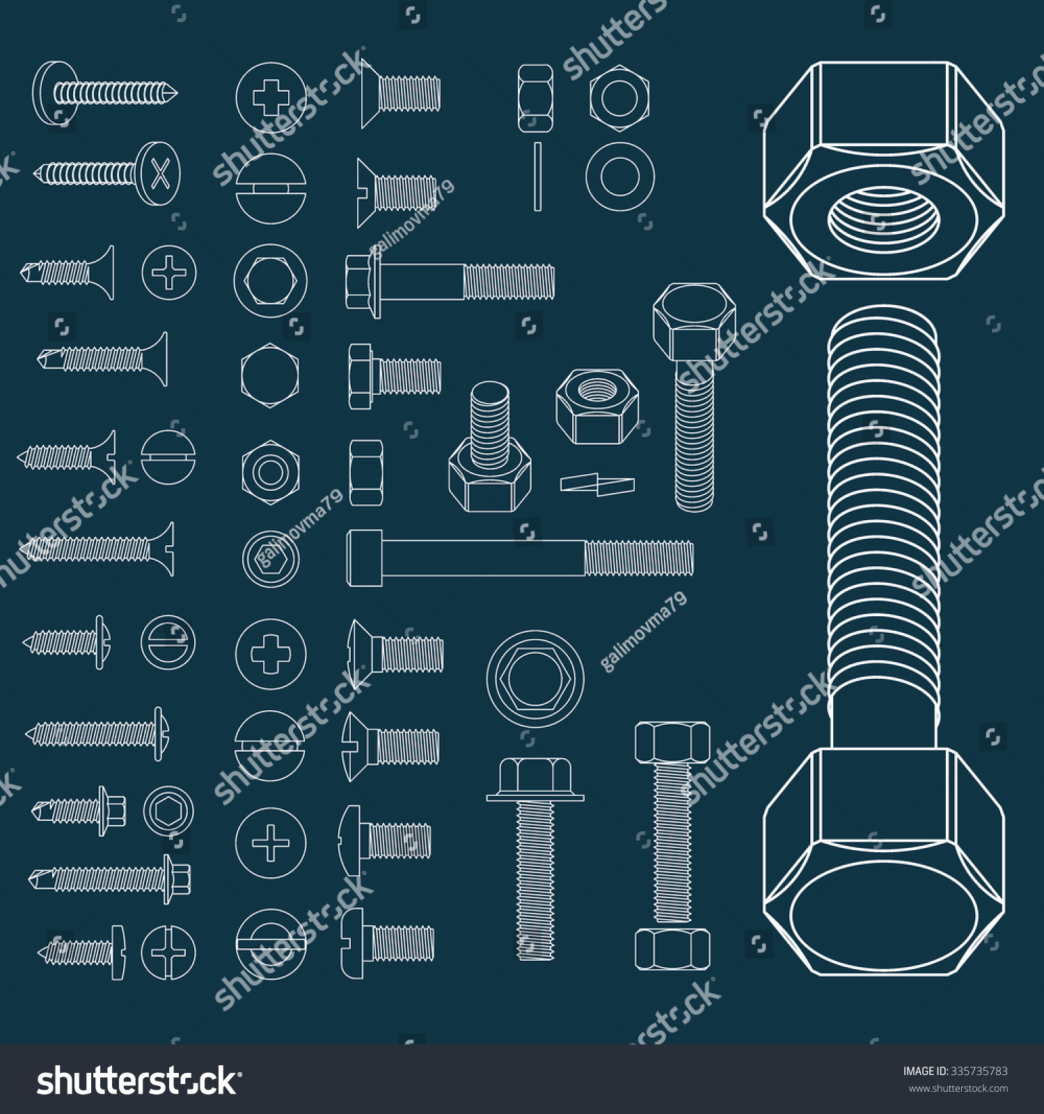 Screw Nuts Set Line Drawing: เวกเตอร์สต็อก (ปลอดค่าลิขสิทธิ์) 335735783 ...