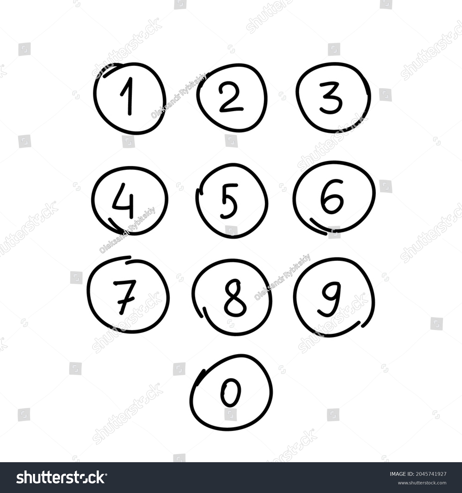 Scribble Circle Font Hand Drawn Numbers Stock Vector (Royalty Free ...