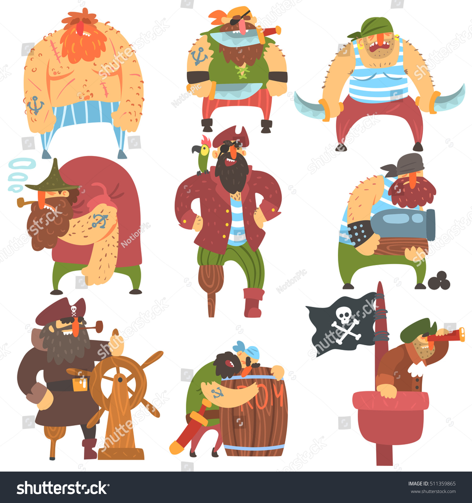 Scruffy Pirates Cartoon Characters Set: เวกเตอร์สต็อก (ปลอดค่าลิขสิทธิ์ ...
