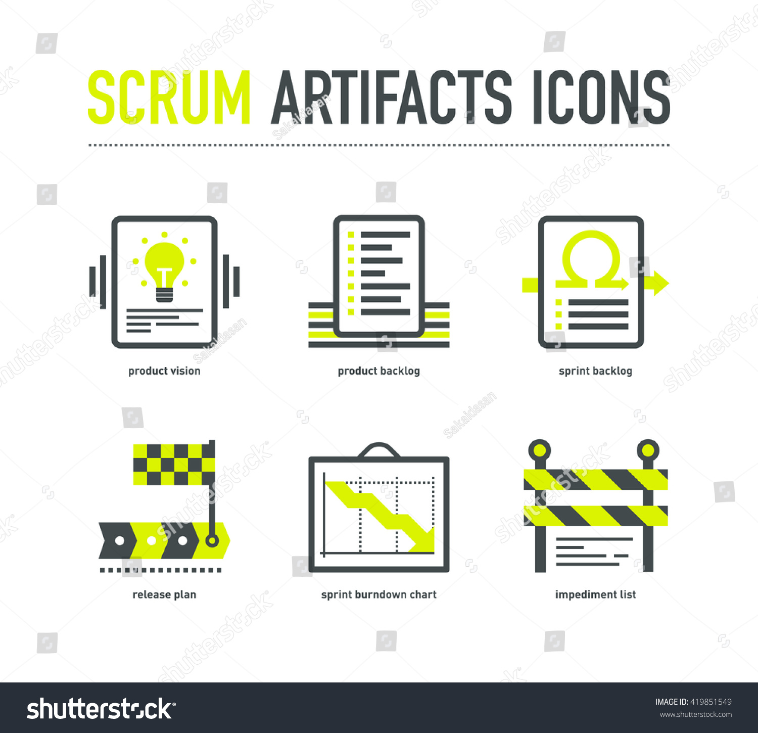 Scrum Artifacts Icons Stock Vector 419851549 - Shutterstock