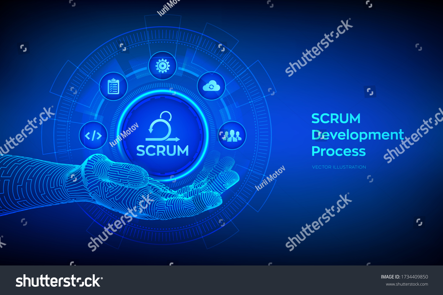 Icono SCRUM en mano robótica. Proceso: vector de stock (libre de ...