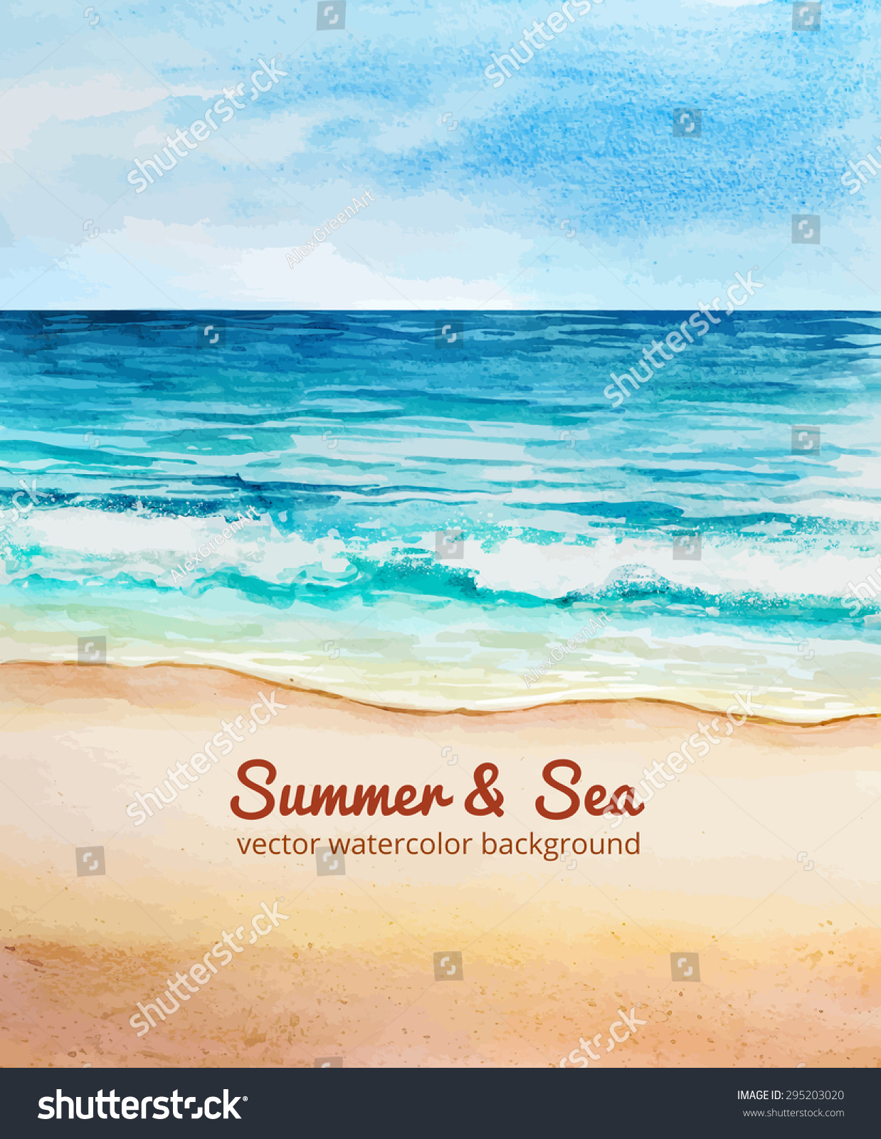 Sea Beach Watercolor Vector Stock Vector (Royalty Free) 295203020 ...