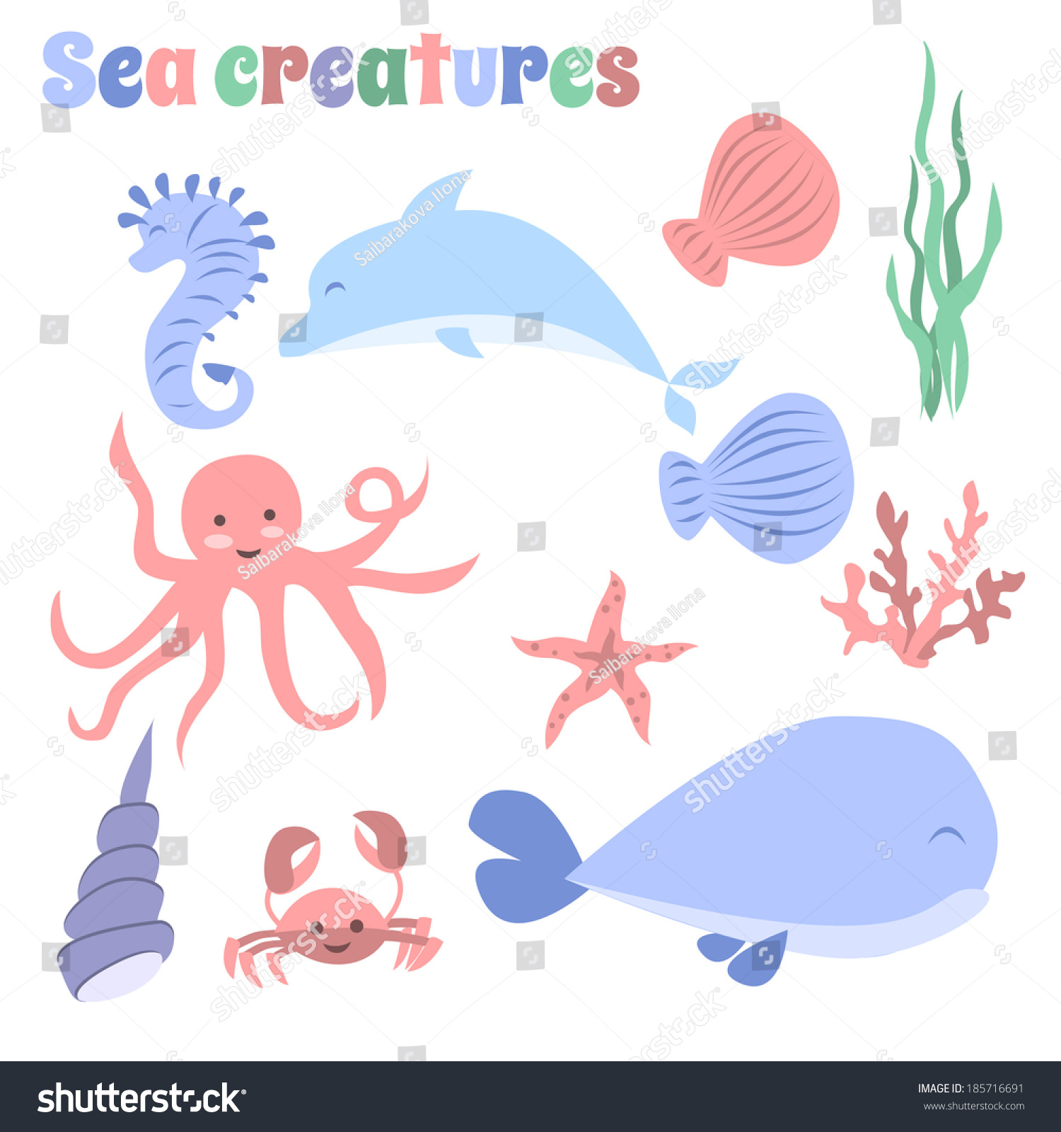 Sea Creatures Collection Vector Eps10 Stock Vector (Royalty Free ...