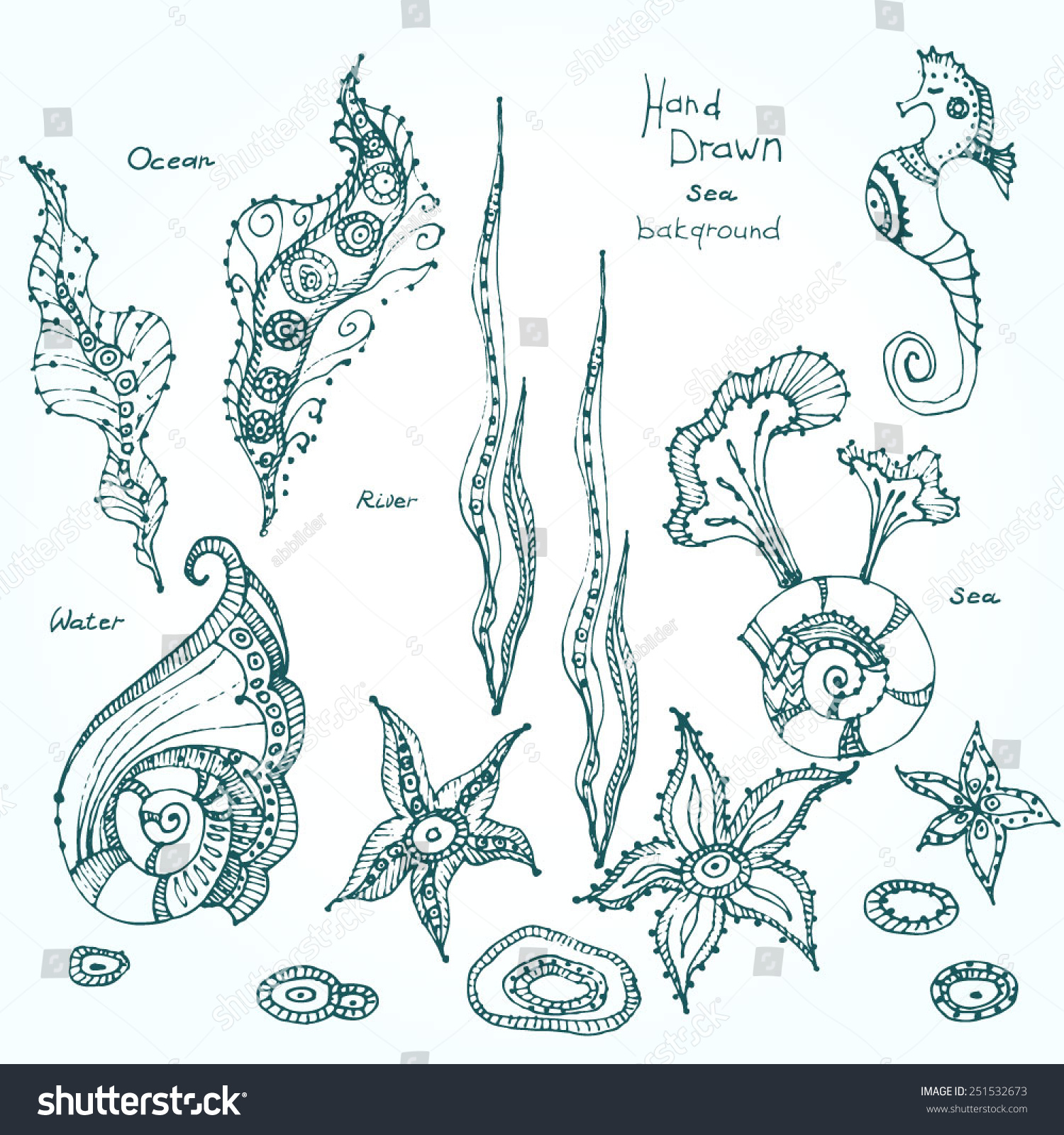 Sea Doodle Set: vector de stock (libre de regalías) 251532673 ...