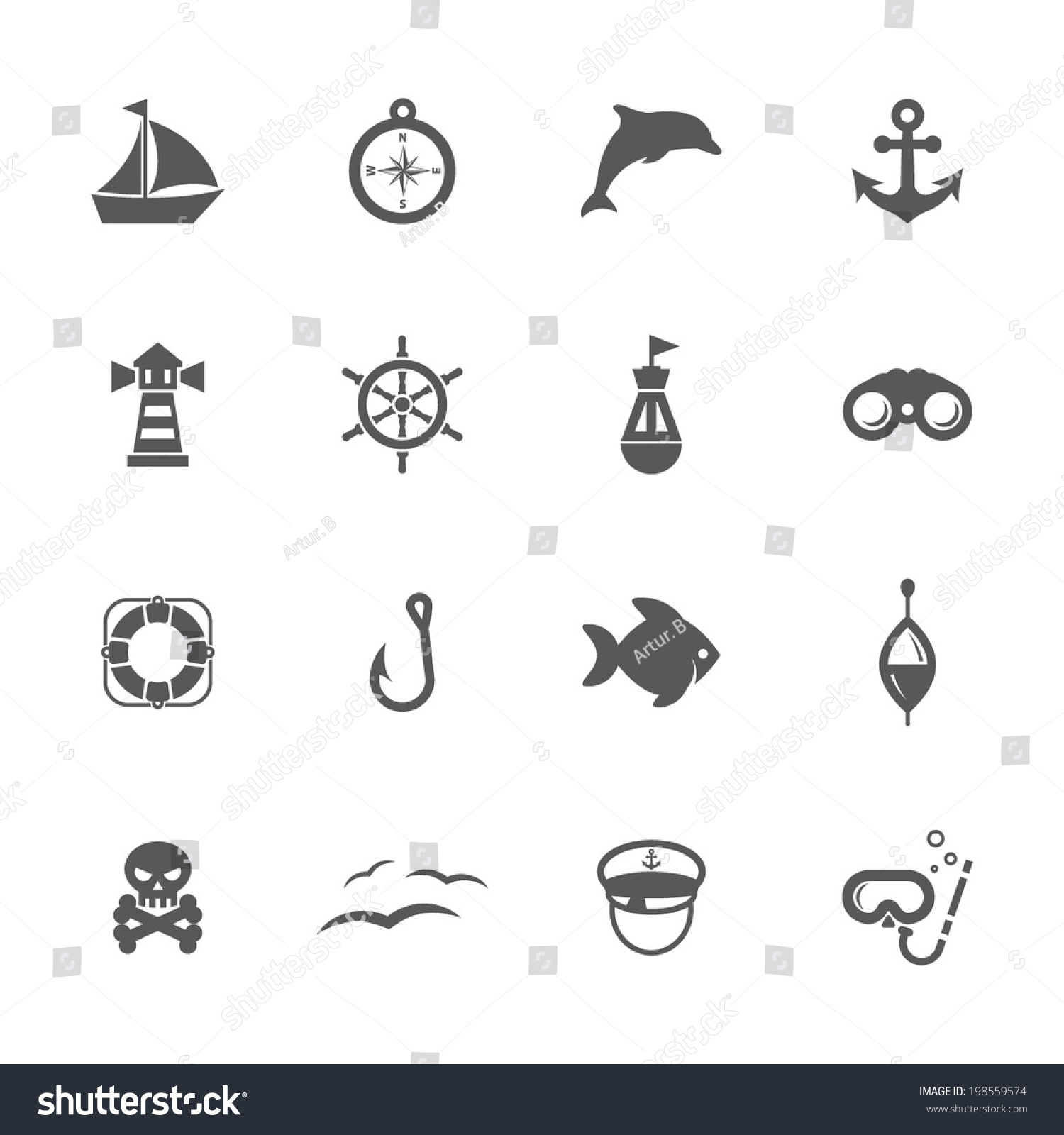 Sea Icons Vector Stock Vector (Royalty Free) 198559574
