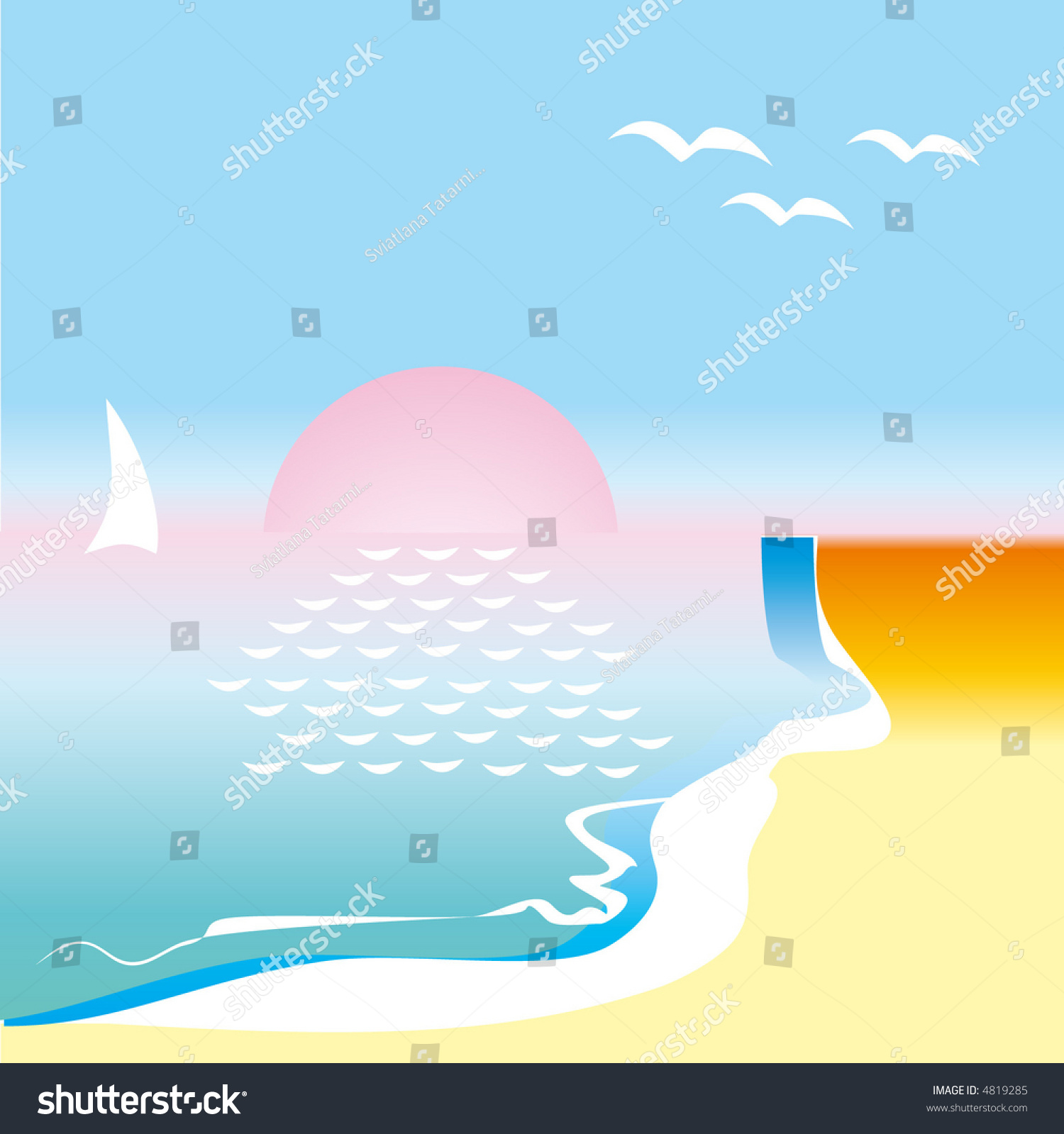 Sea Landscape Stock Vector (Royalty Free) 4819285 | Shutterstock