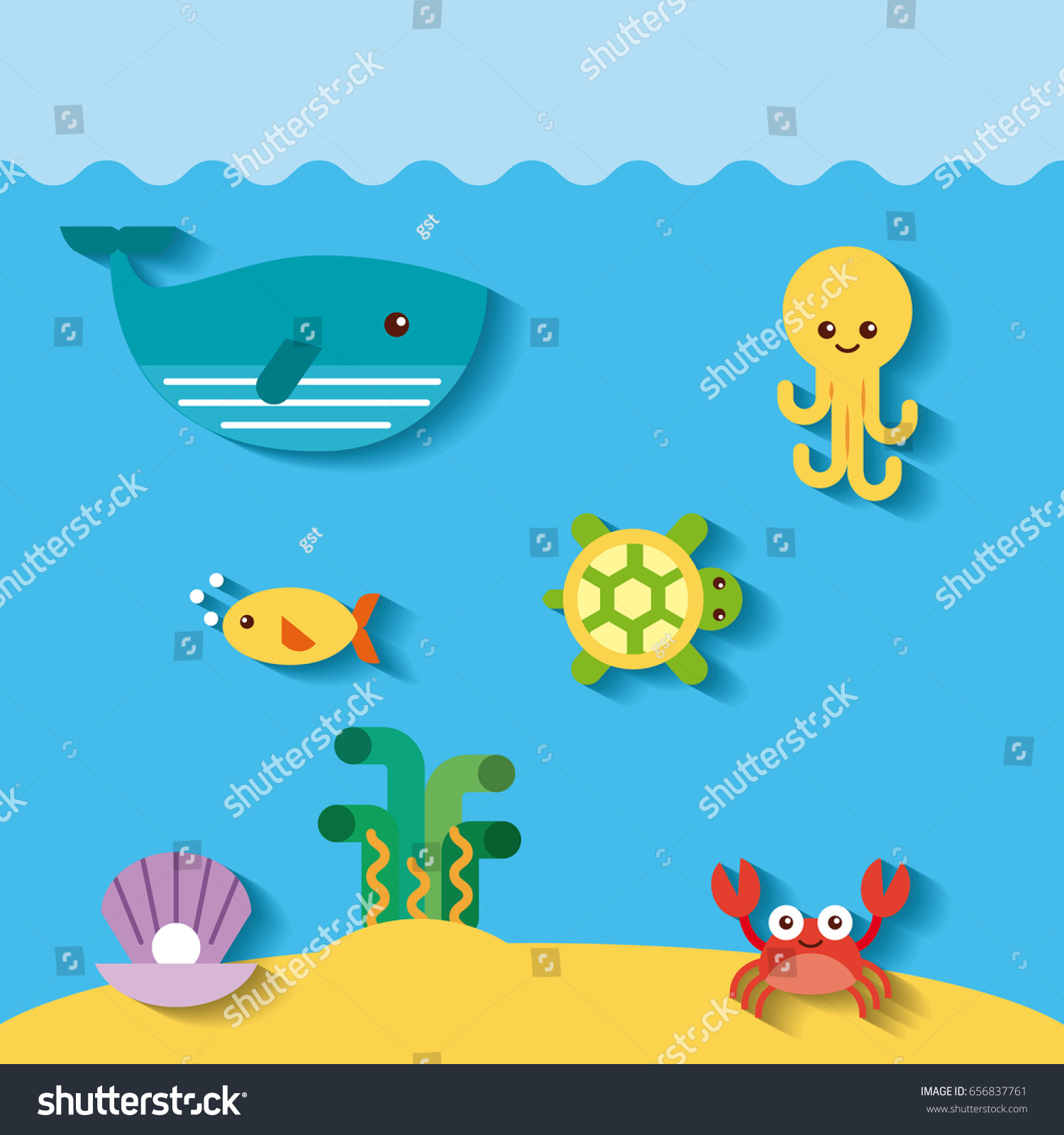 Sea Life Flat Draw Stock Vector (Royalty Free) 656837761