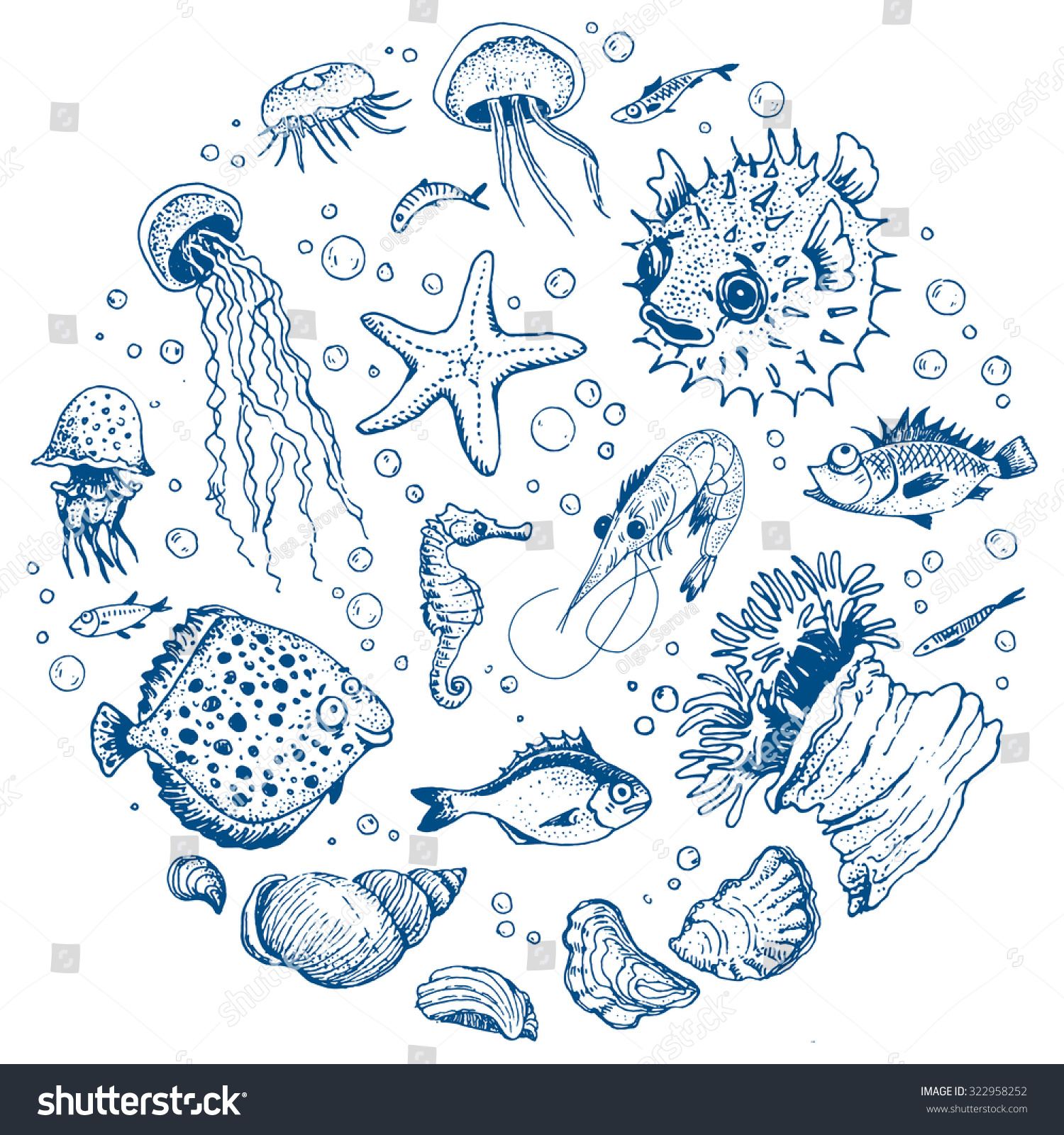 Sea Life Hand Drawn Set: vector de stock (libre de regalías) 322958252 ...