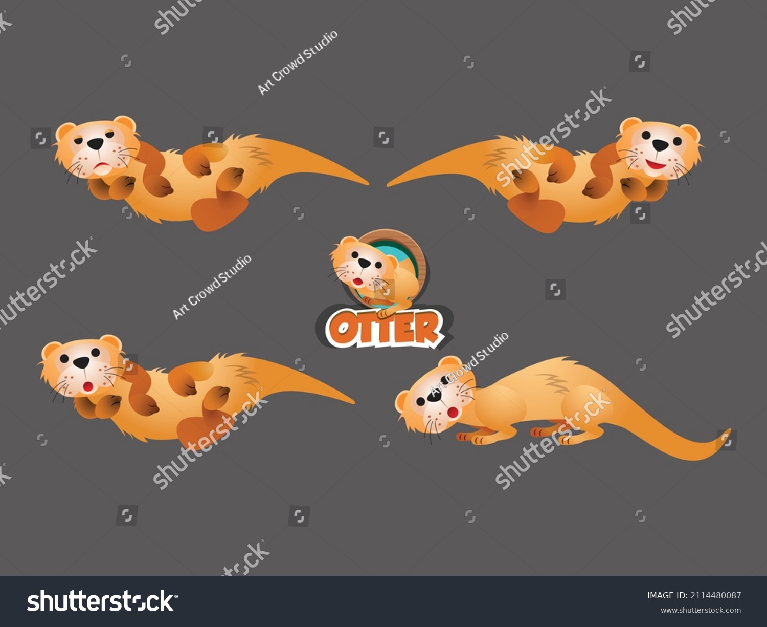 Sea Otter Character Different Expression Stock Vector (Royalty Free ...