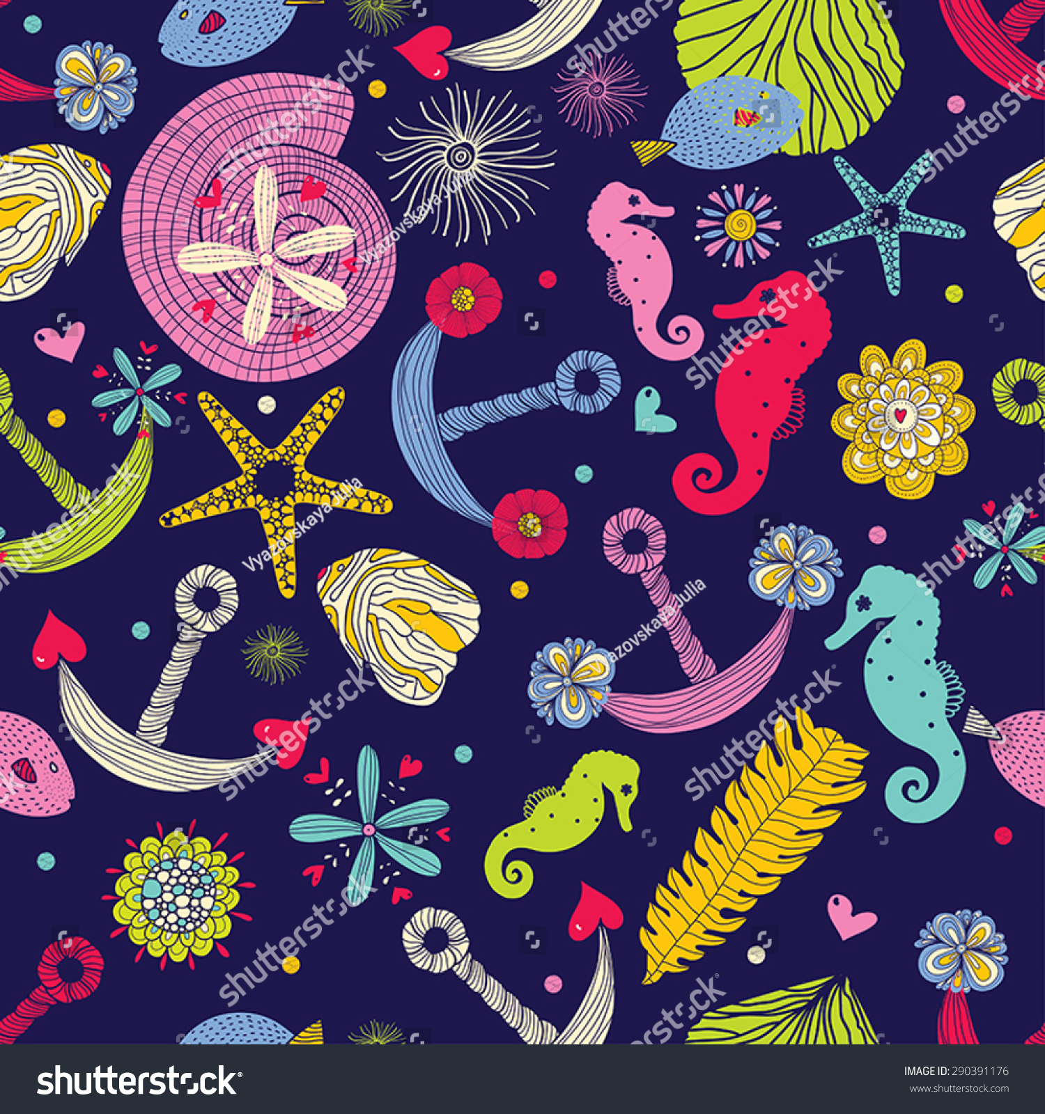 Sea Seamless Pattern Vector Stock Vector (Royalty Free) 290391176 ...