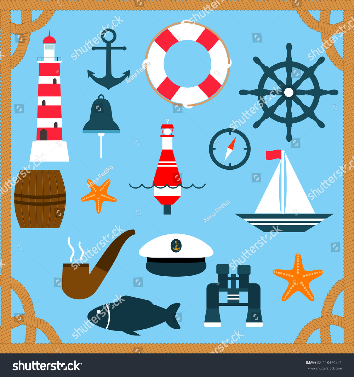 Sea Set Morine Vector Illustration Stock Vector (Royalty Free) 448474291