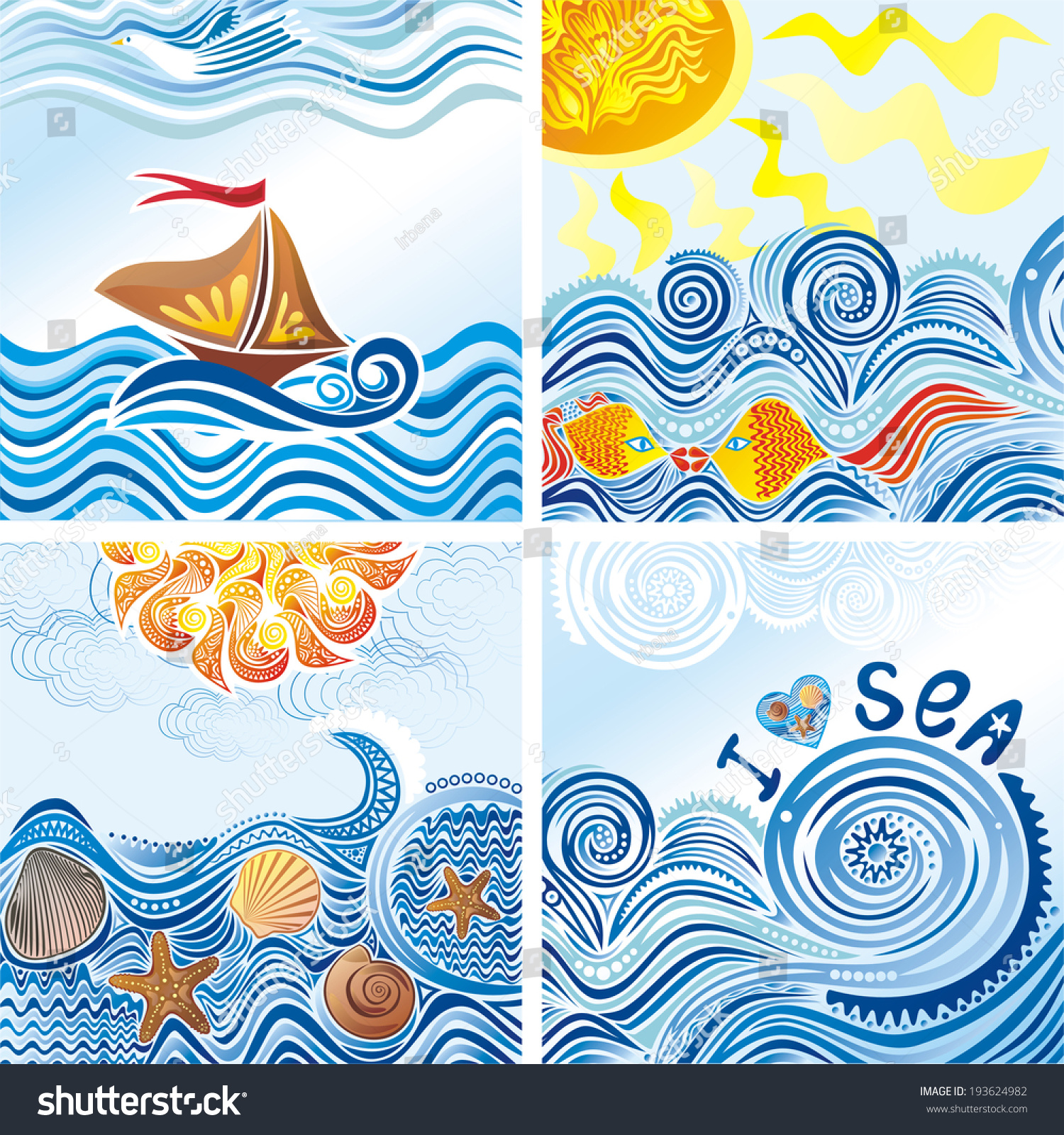 Sea Set Vector Illustration Stock Vector (Royalty Free) 193624982