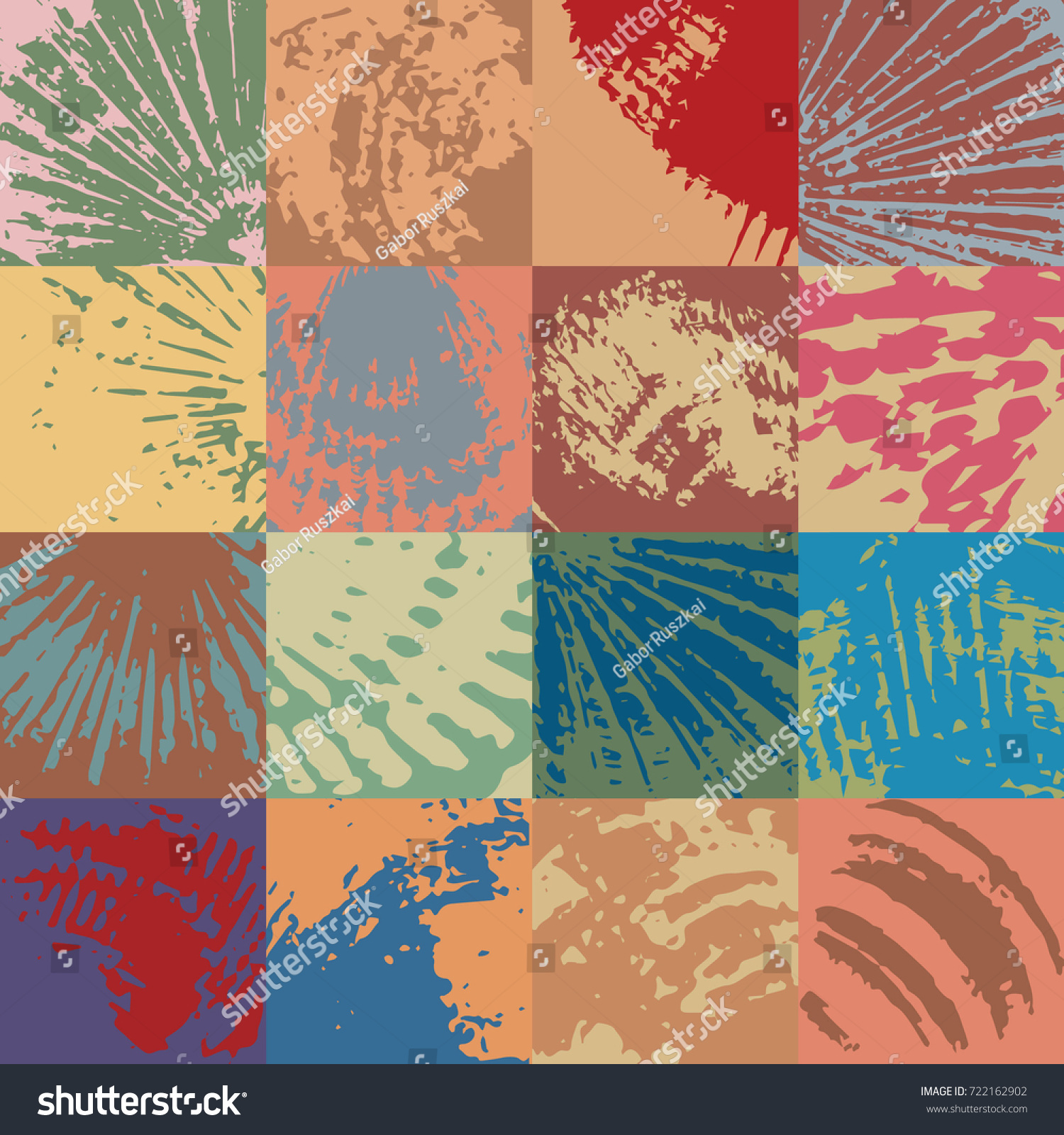 Sea Shells Patchwork Comprised 16 Square Stock Vector (Royalty Free ...