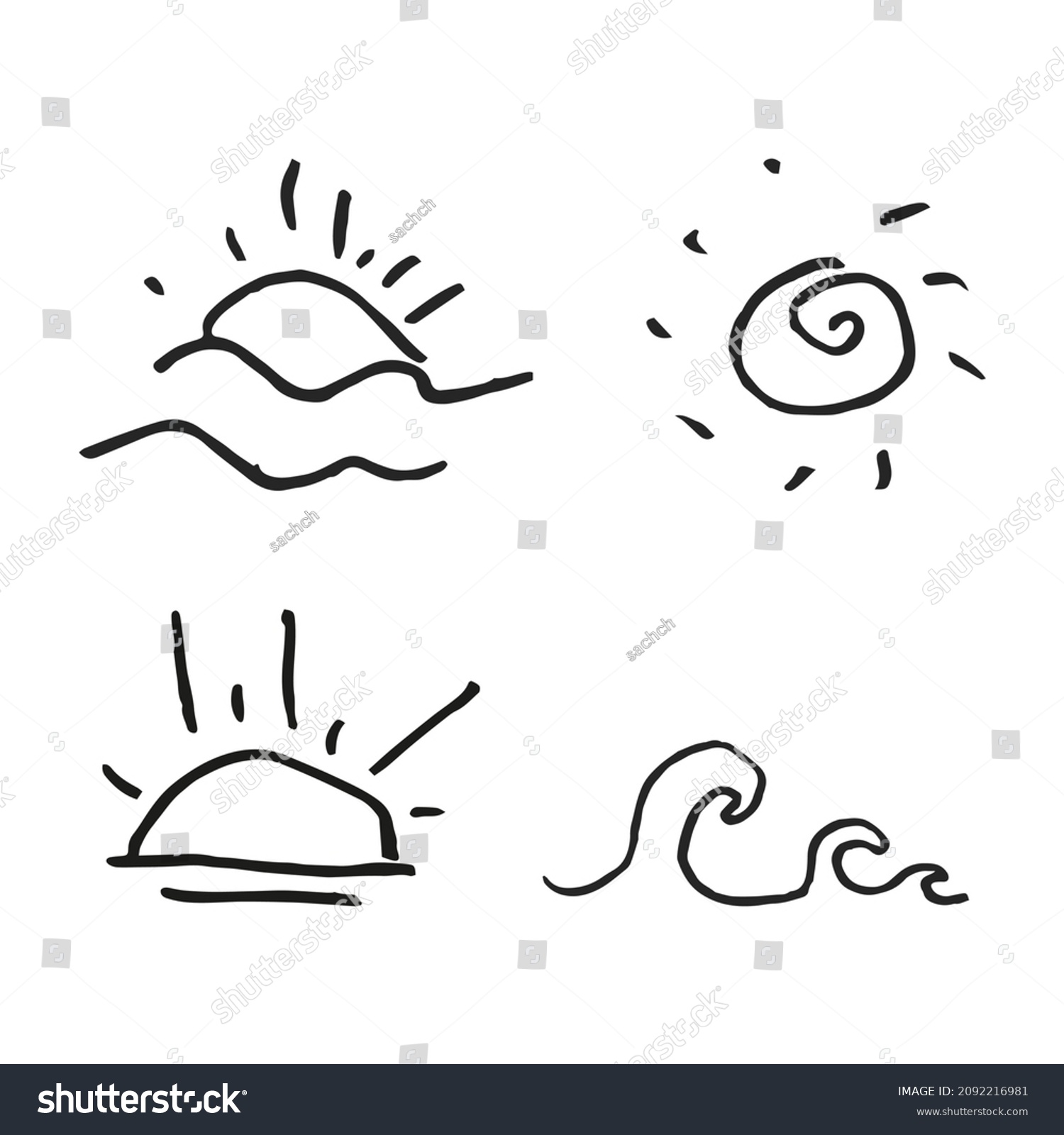 Sea Sunsetwave Drawing Outline Vector Design Stock Vector (Royalty Free ...