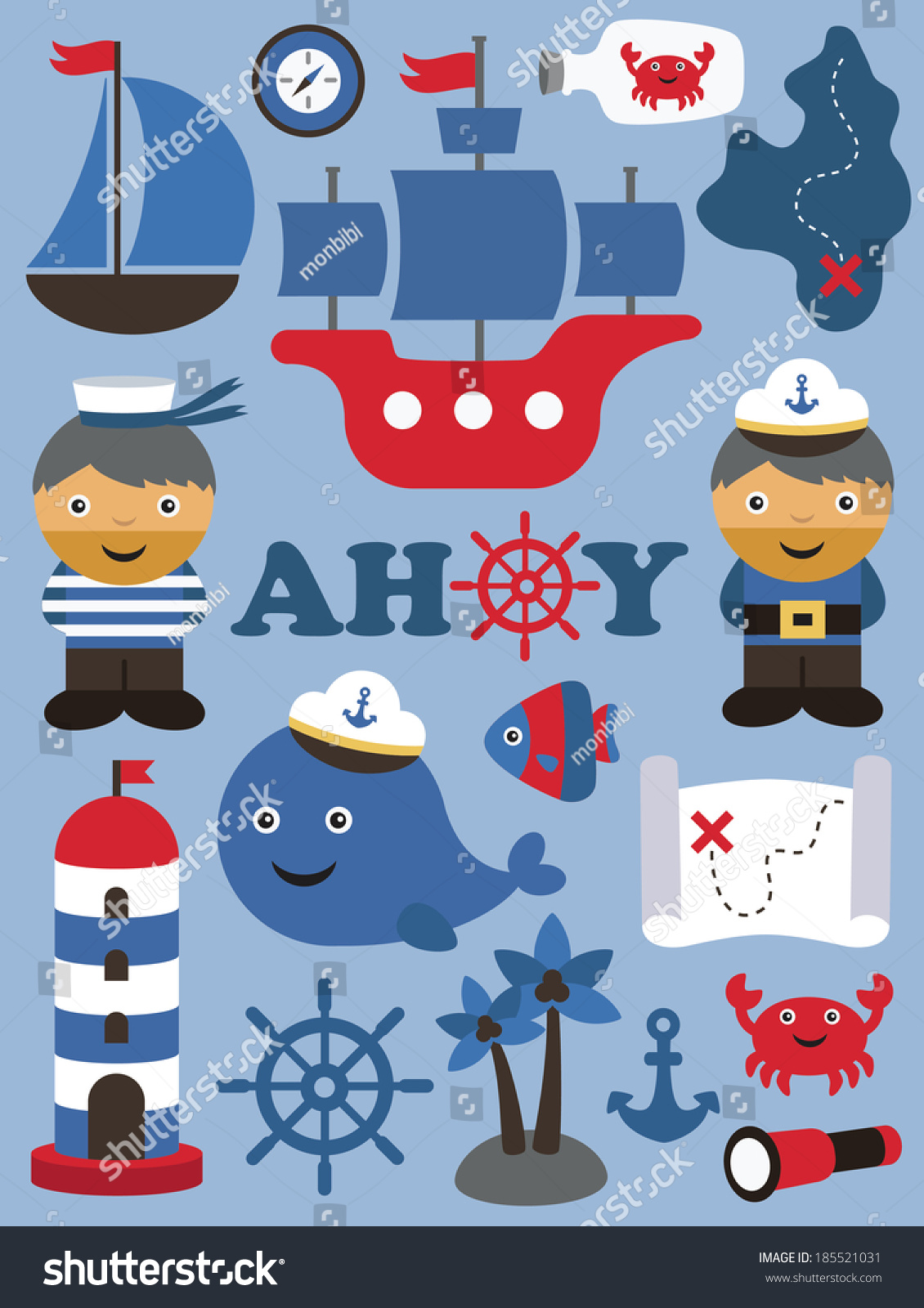 Sea Theme Objects Collection Vector Illustration Stock Vector (Royalty ...