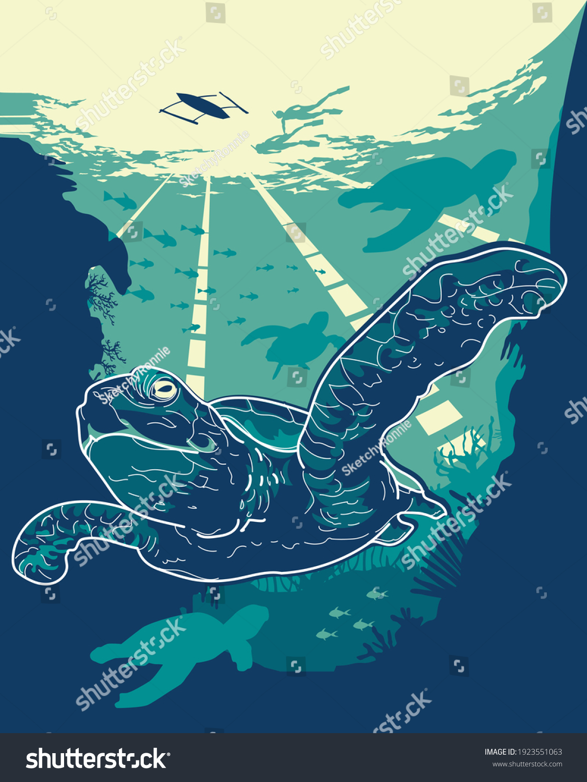 Sea Turtle Design Vector Underwater Stock Vector (Royalty Free) 1923551063