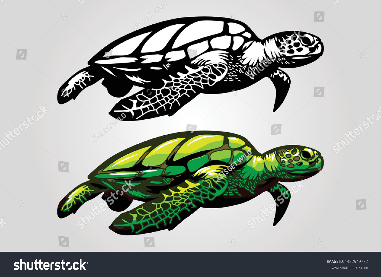 Sea Turtle Vector Hand Made Art Stock Vector (Royalty Free) 1482949772 ...