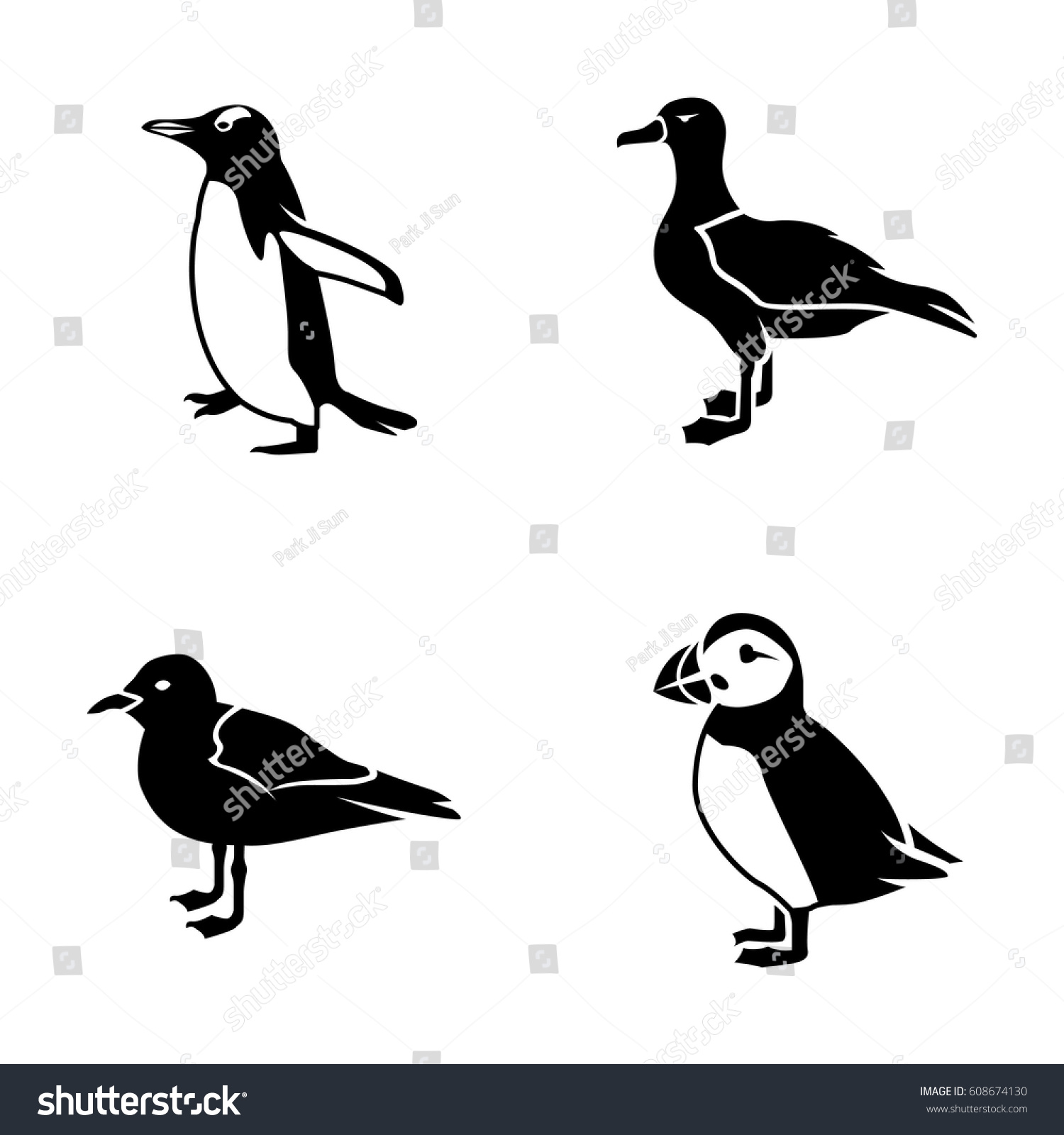 Seabirds Vector Icons Stock Vector (Royalty Free) 608674130 | Shutterstock