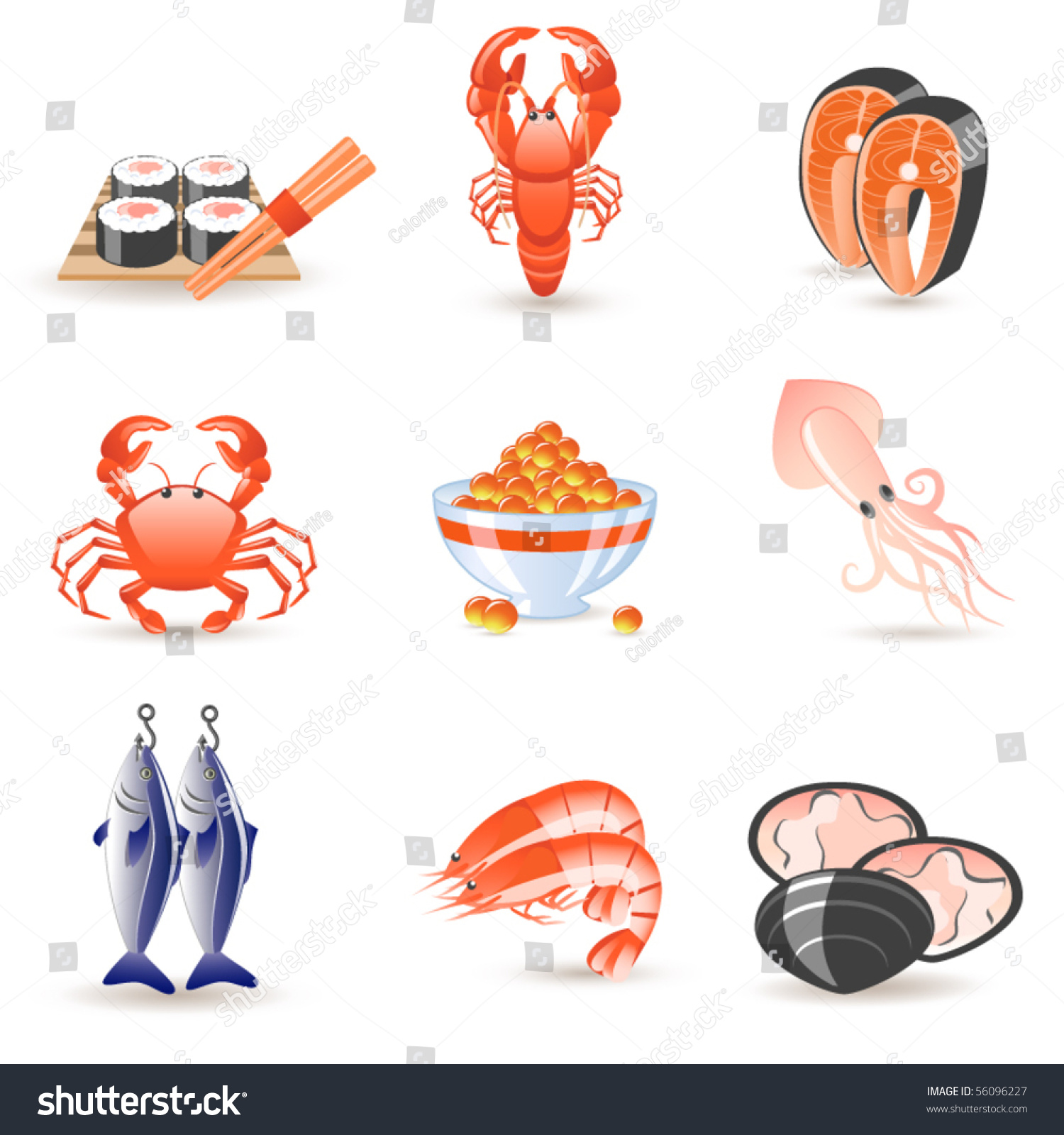 Seafood Icons Stock Vector 56096227 - Shutterstock