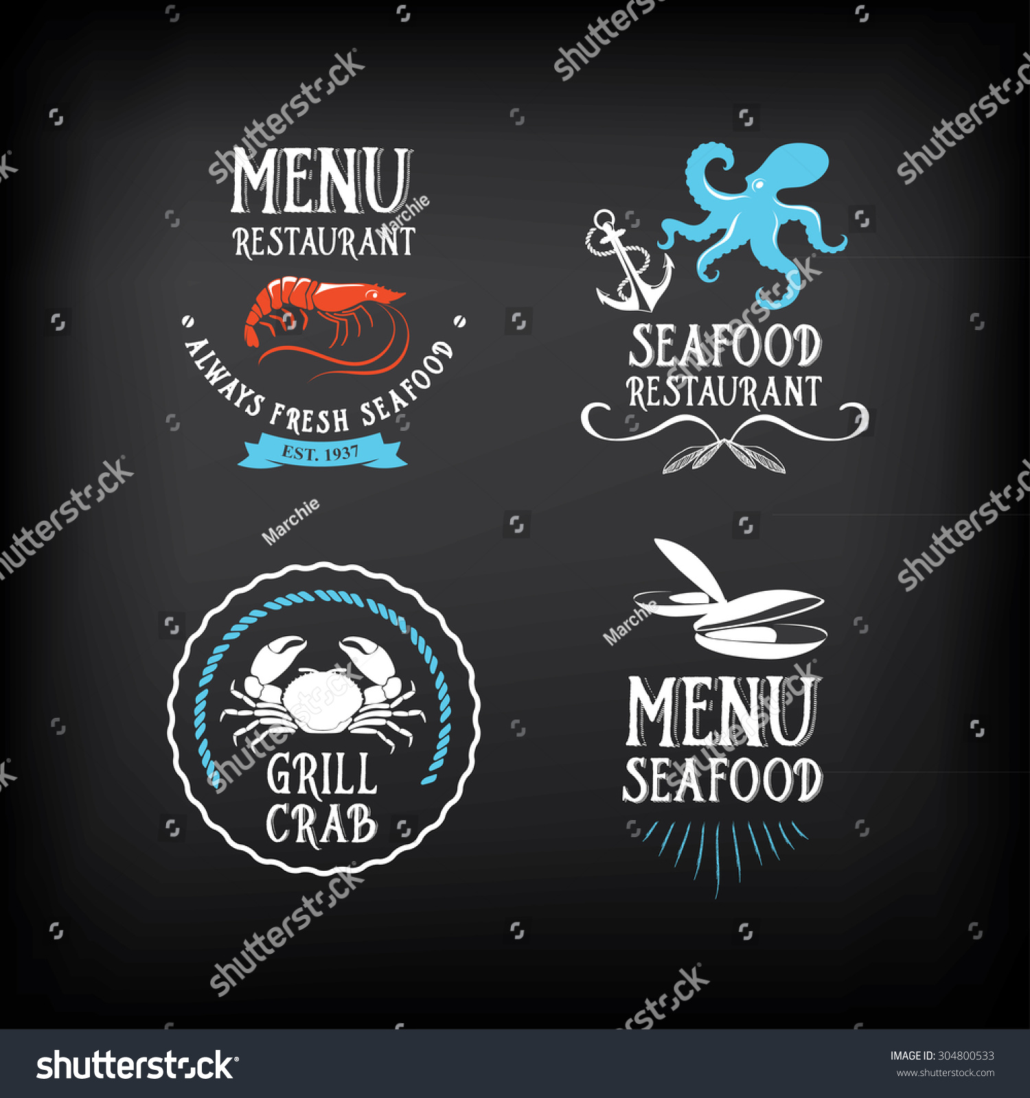 Seafood Menu Badges Design Elements Stock Vector (Royalty Free ...