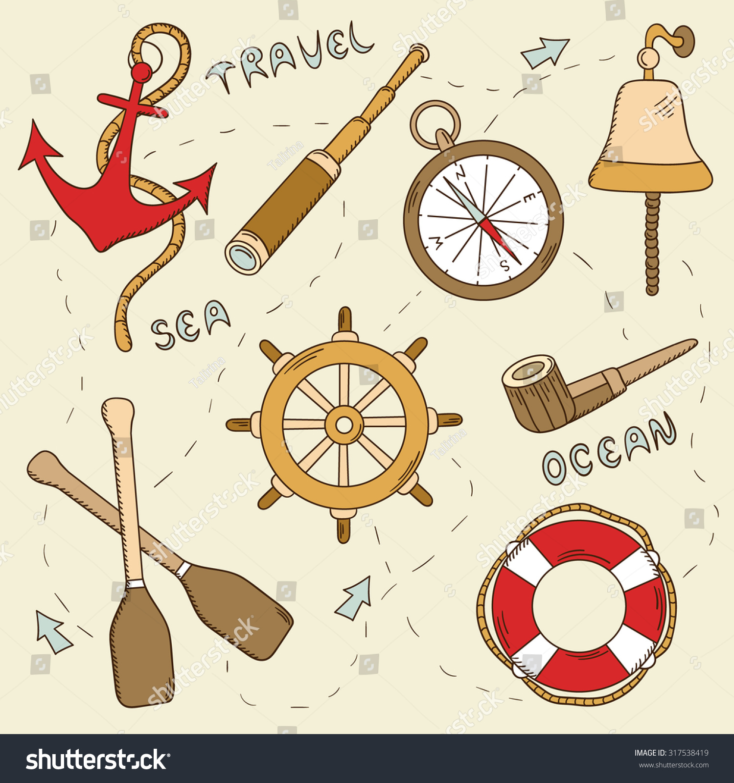 Seaman Hand Draw Icon Set Vector: vector de stock (libre de regalías ...
