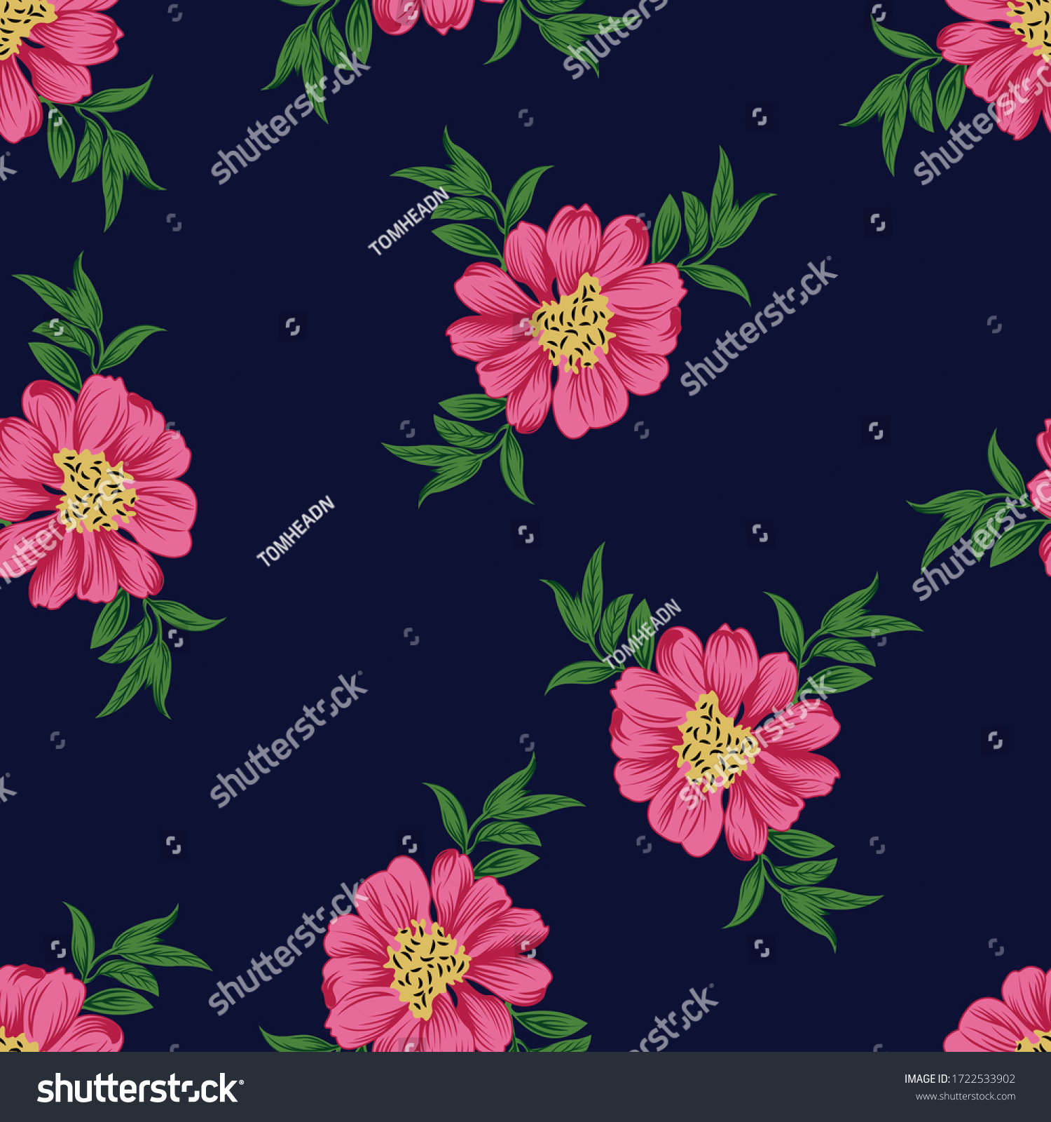 Seamless Allover Vector Flower Design Pattern Stock Vector (Royalty ...